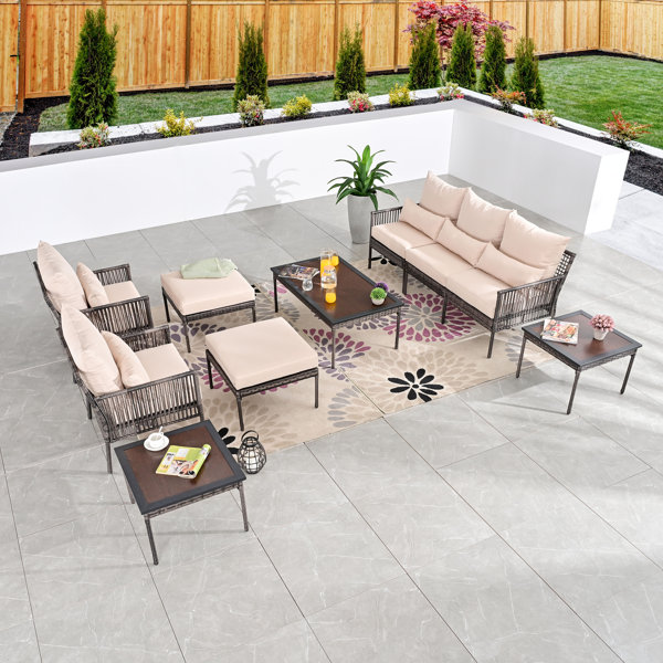 Bayou Breeze Aalaysia 10-Piece Outdoor Wicker Conversation Set ...