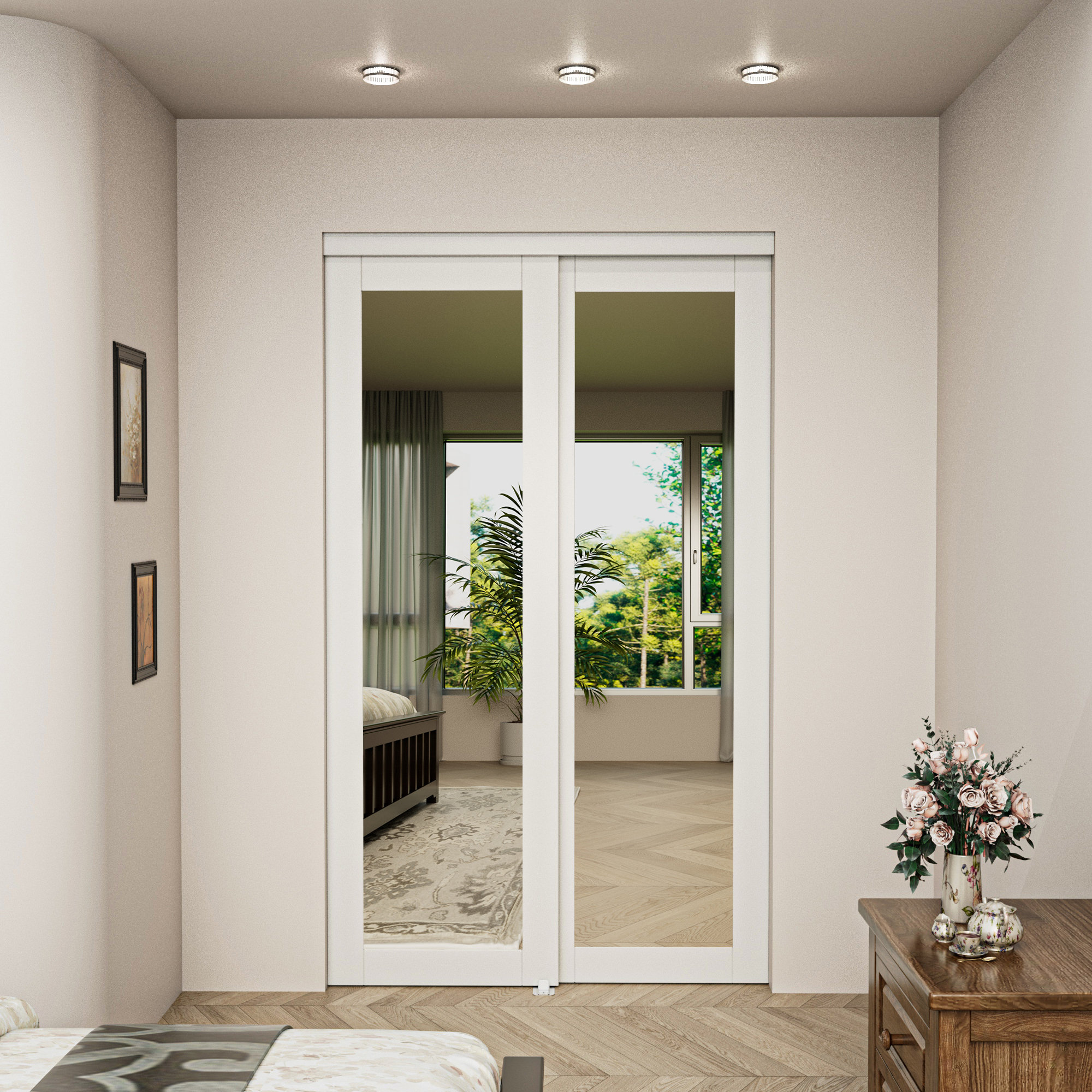 ARK DESIGN 80" Mirrored Closet Sliding Doors with Hardware Kit | Wayfair