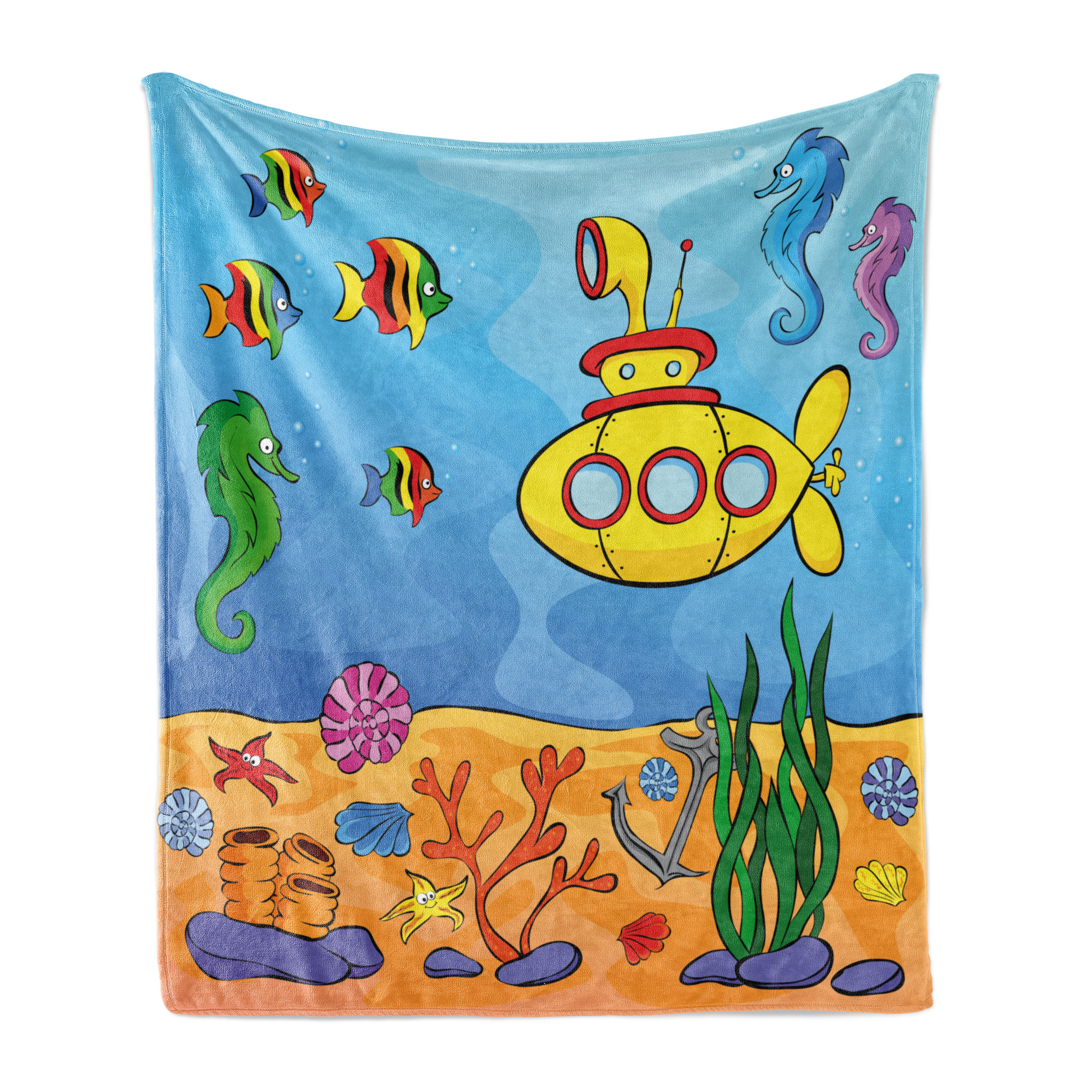 Ambesonne Yellow Submarine Fleece Throw Blanket Submarine Seahorse ...