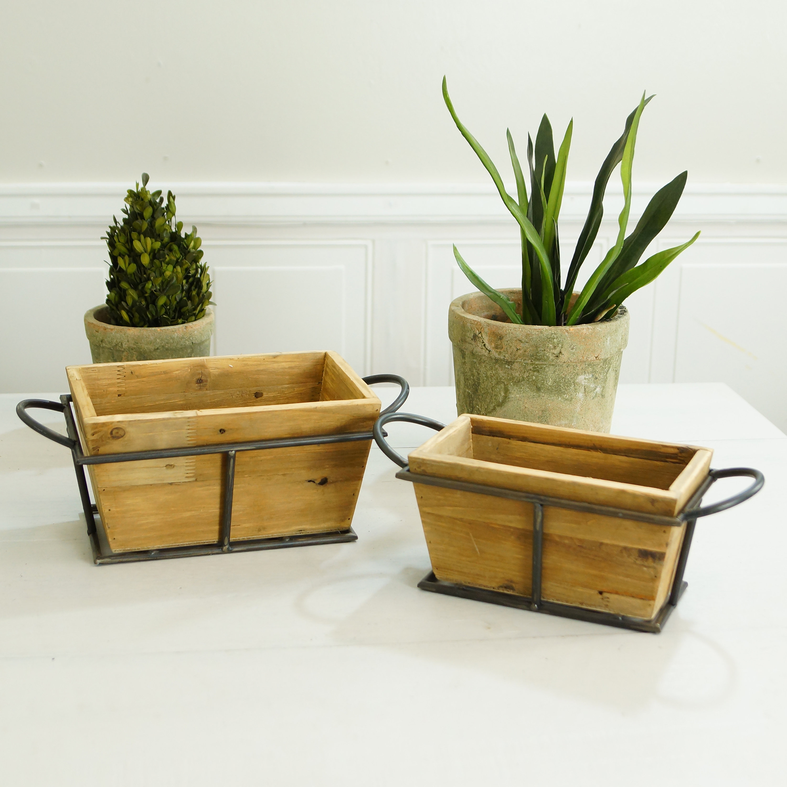 Gracie Oaks Chailey 2-Piece Metal Pot Planter | Wayfair