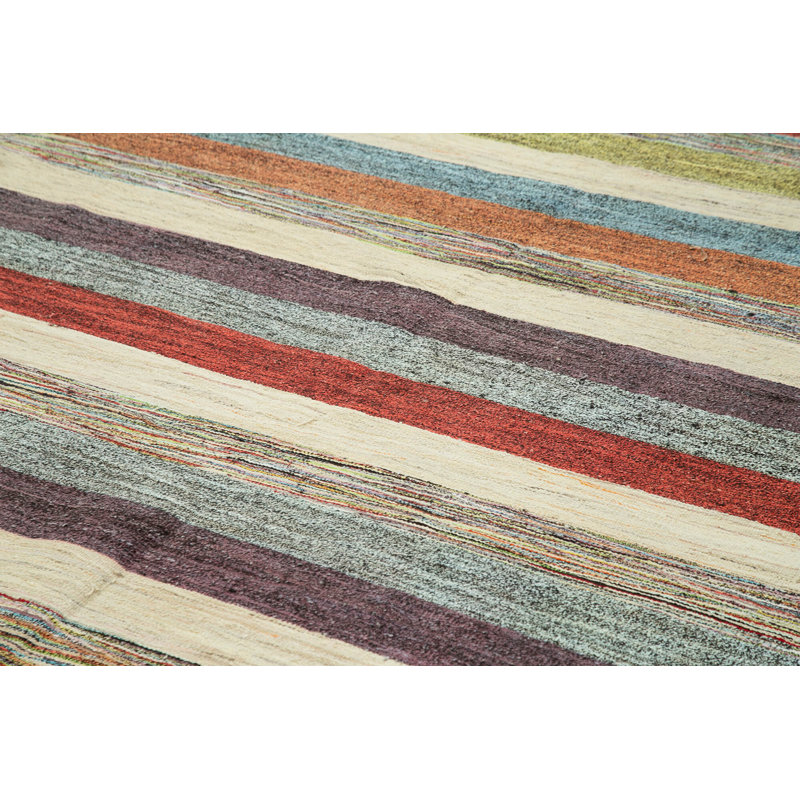 Lofy Blue Geometric Wool Handmade Area Rug | Wayfair