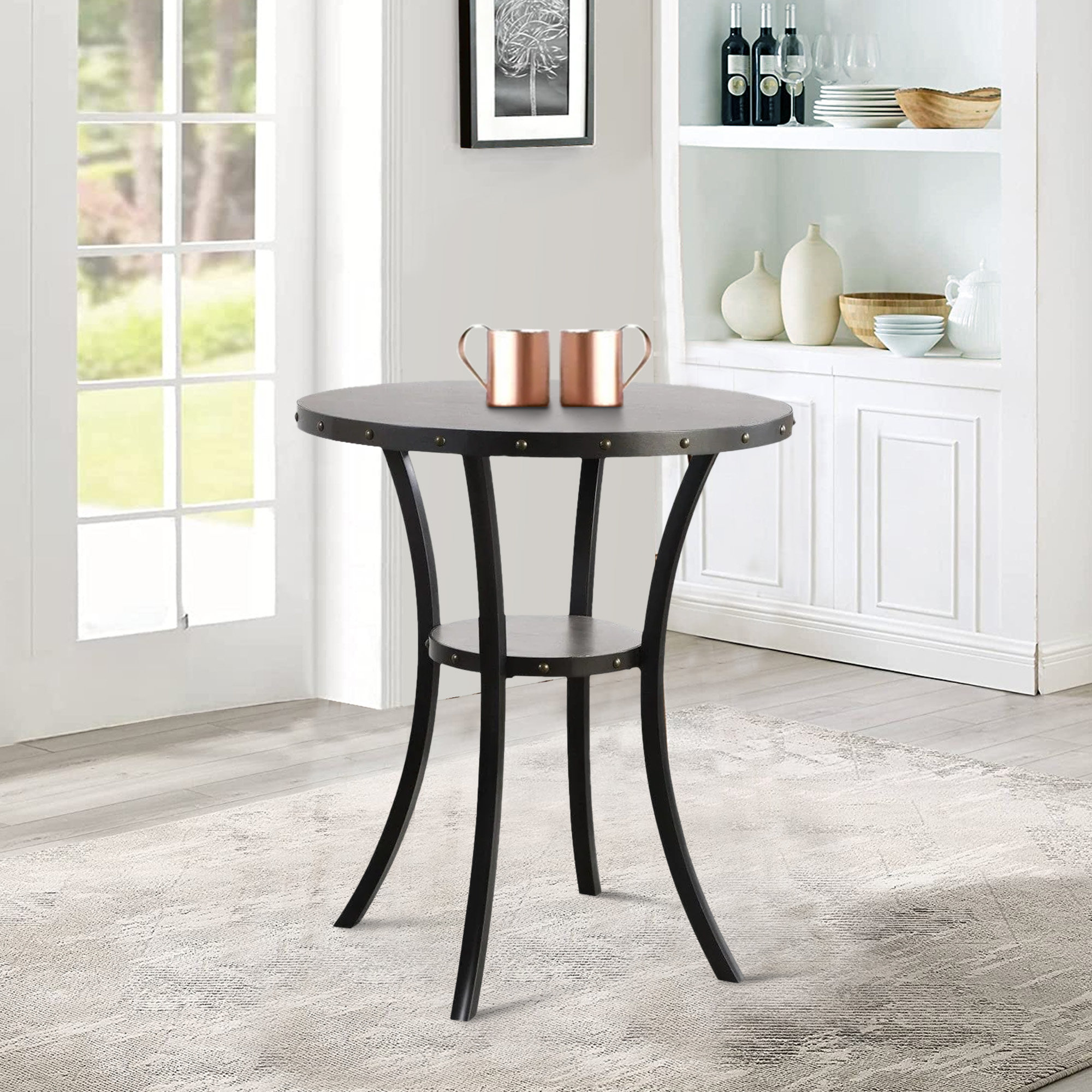 Red Barrel Studio® 36 Inch Round Wood Bar Table With Flared Legs, Gray ...