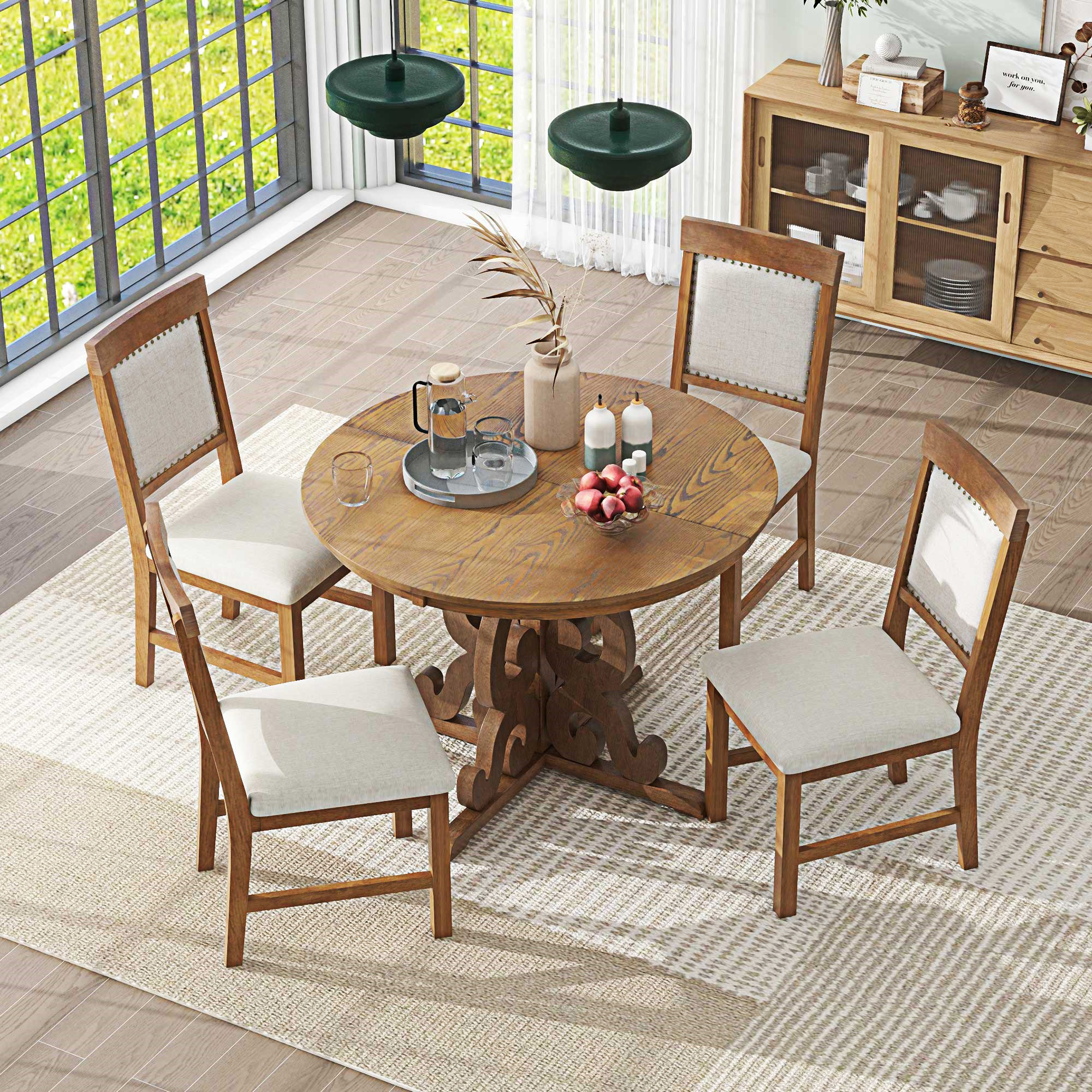 One Allium Way® 5-Piece Retro Functional Dining Set,Dining Table Set ...