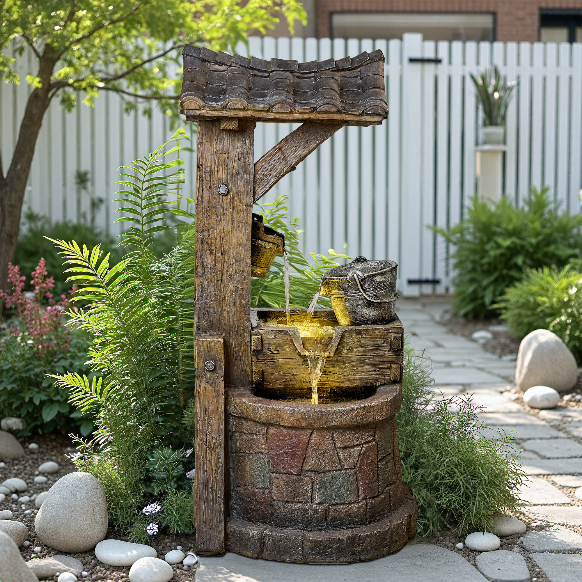 Millwood Pines Hand Crafted Rustic Well Pump And Bucket Water Fountain ...
