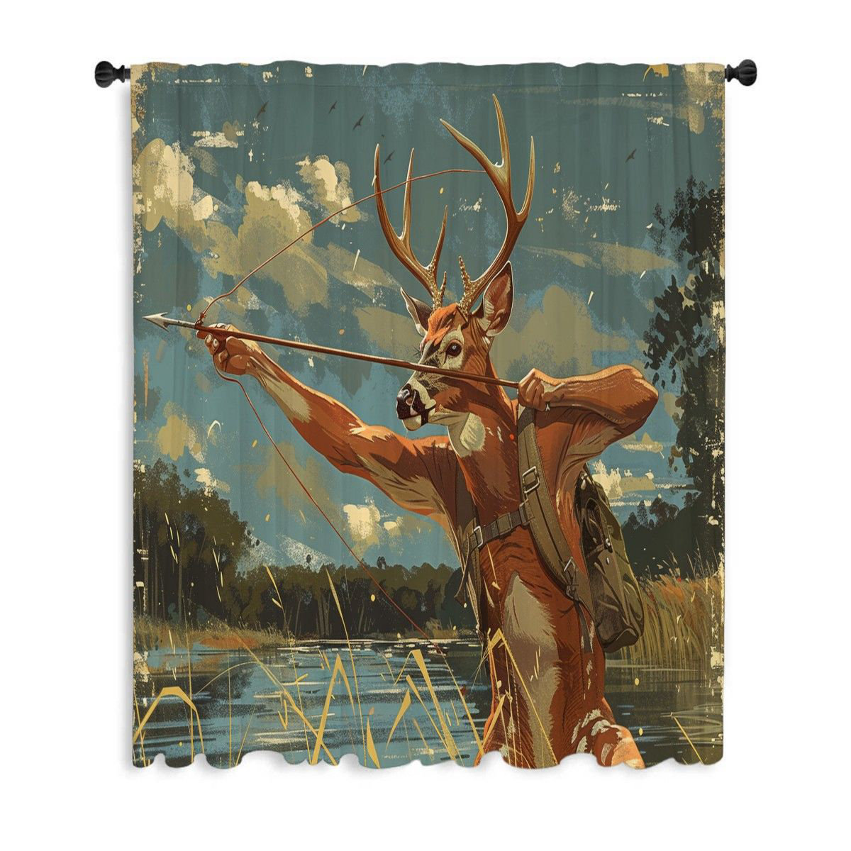 VisionDecor Archery deer Window Curtains, Illustration Blockout & Sheer ...