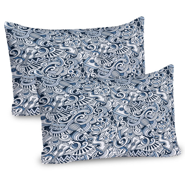 Ambesonne Popstar Party Pillow Sham 2 Pack Music Doodle Art Blue Dark ...