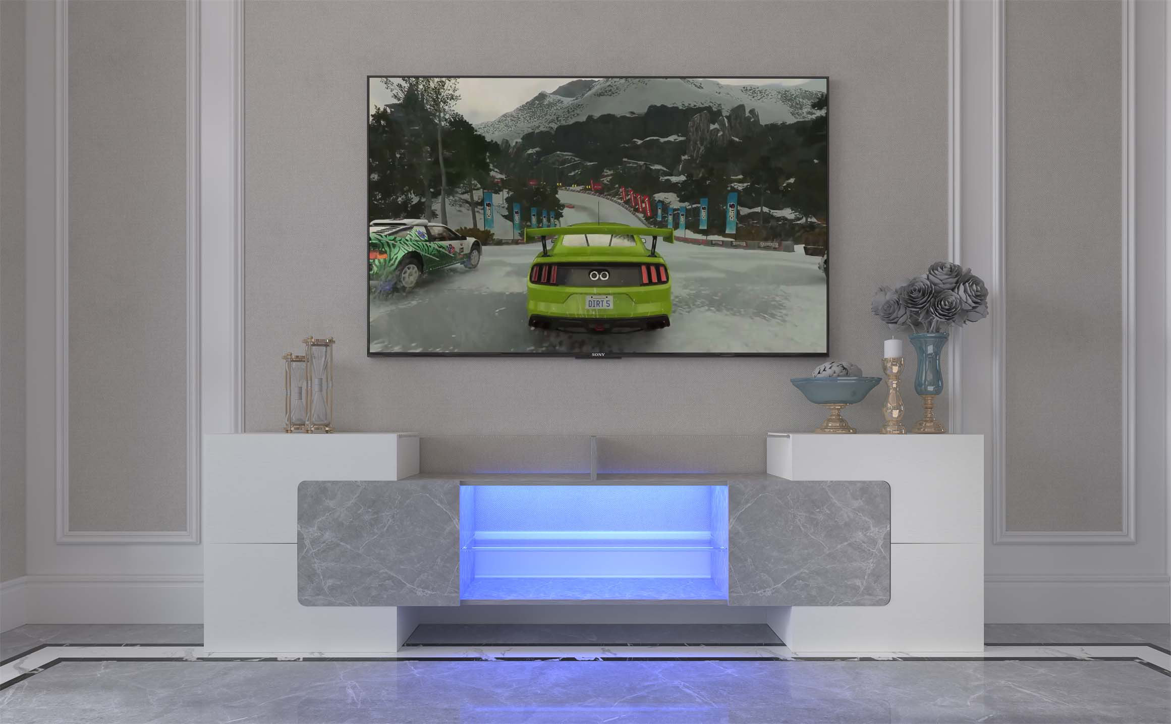 Ivy Bronx TV Console with Storage Cabinets, 31 Modes Changing Lights ...
