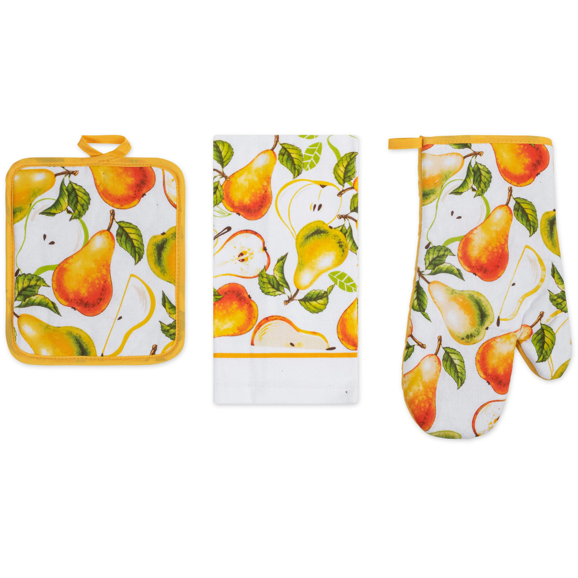 PREMIUS 3 Piece Printed Kitchen Linen Set, Pears, 1 Cotton Towel, 1 Pot ...