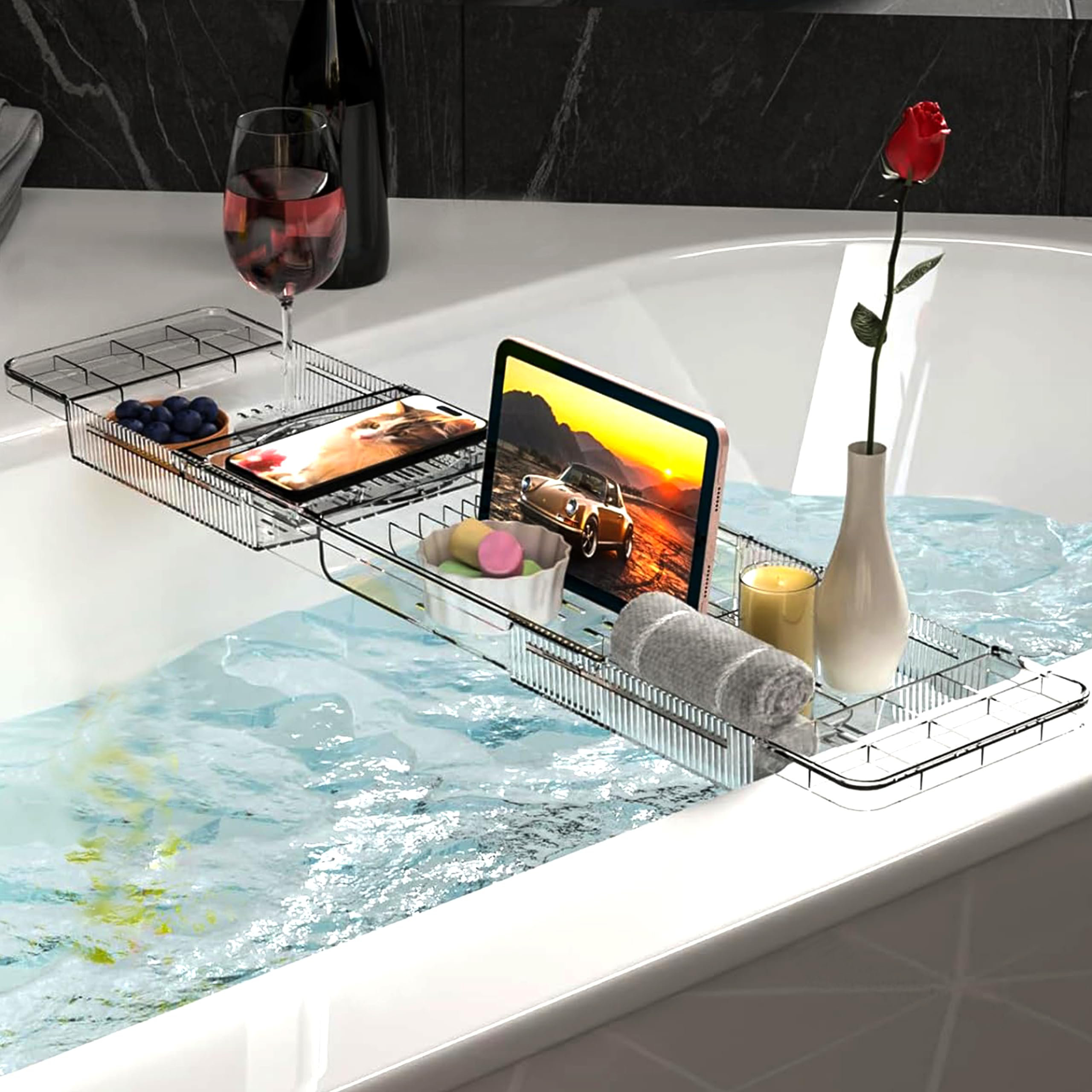 Rebrilliant Expandable Bathtub Tray, Plastic Non-Slip Bathtub Rack Tray ...