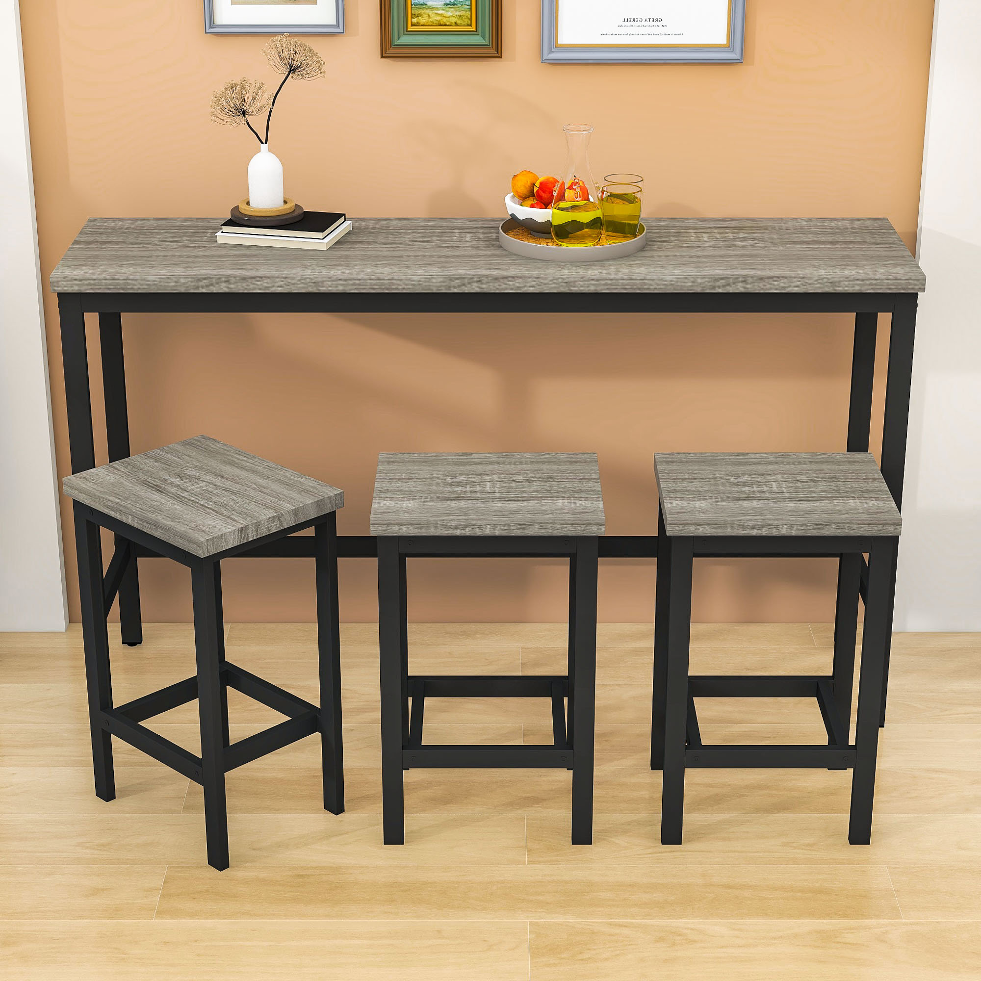 17 Stories Eddi 4Pcs Extra Long Counter Height Dining Table Set with 3 ...