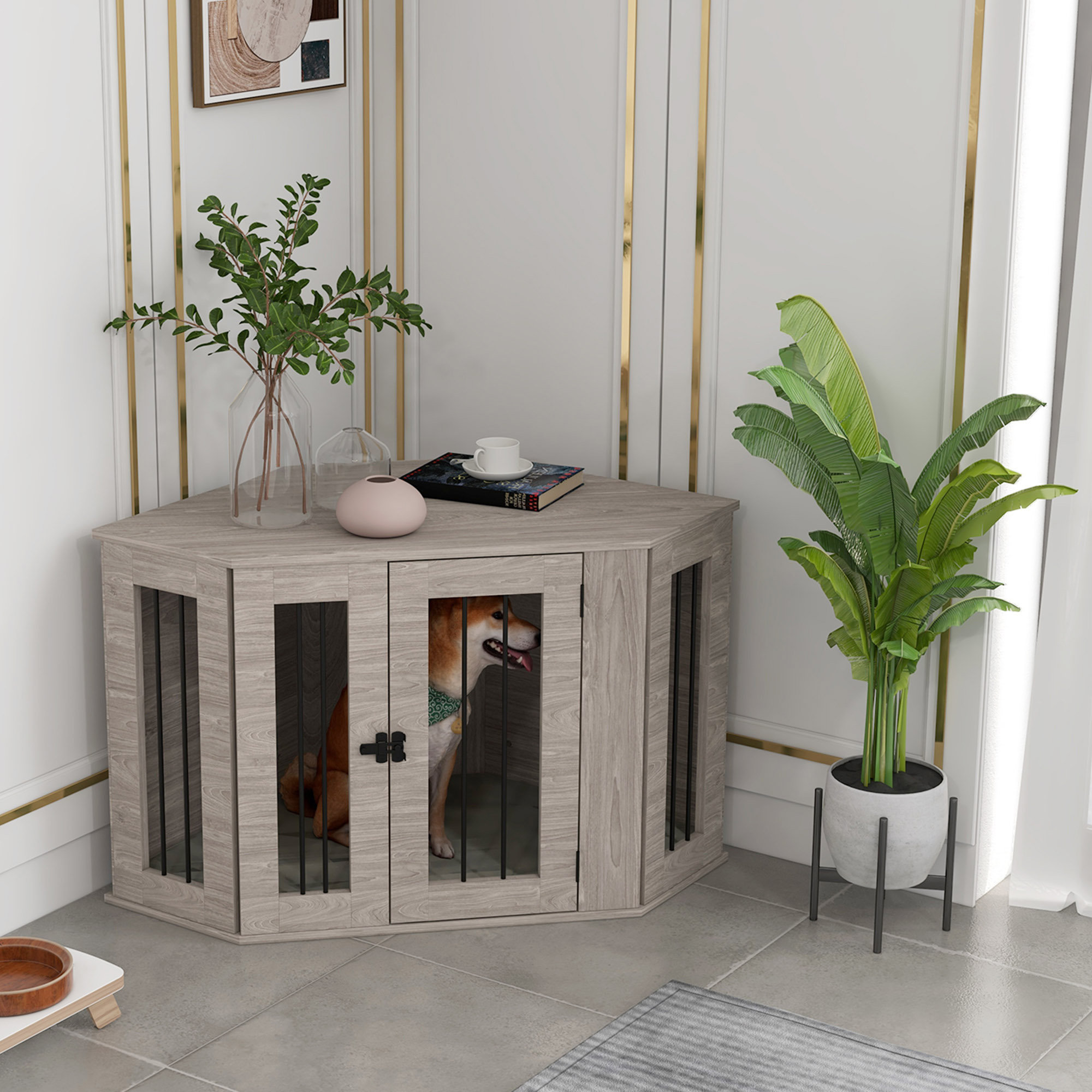 Tucker Murphy Pet™ Corner Dog Crate Furniture, End Table Dog Kennel ...