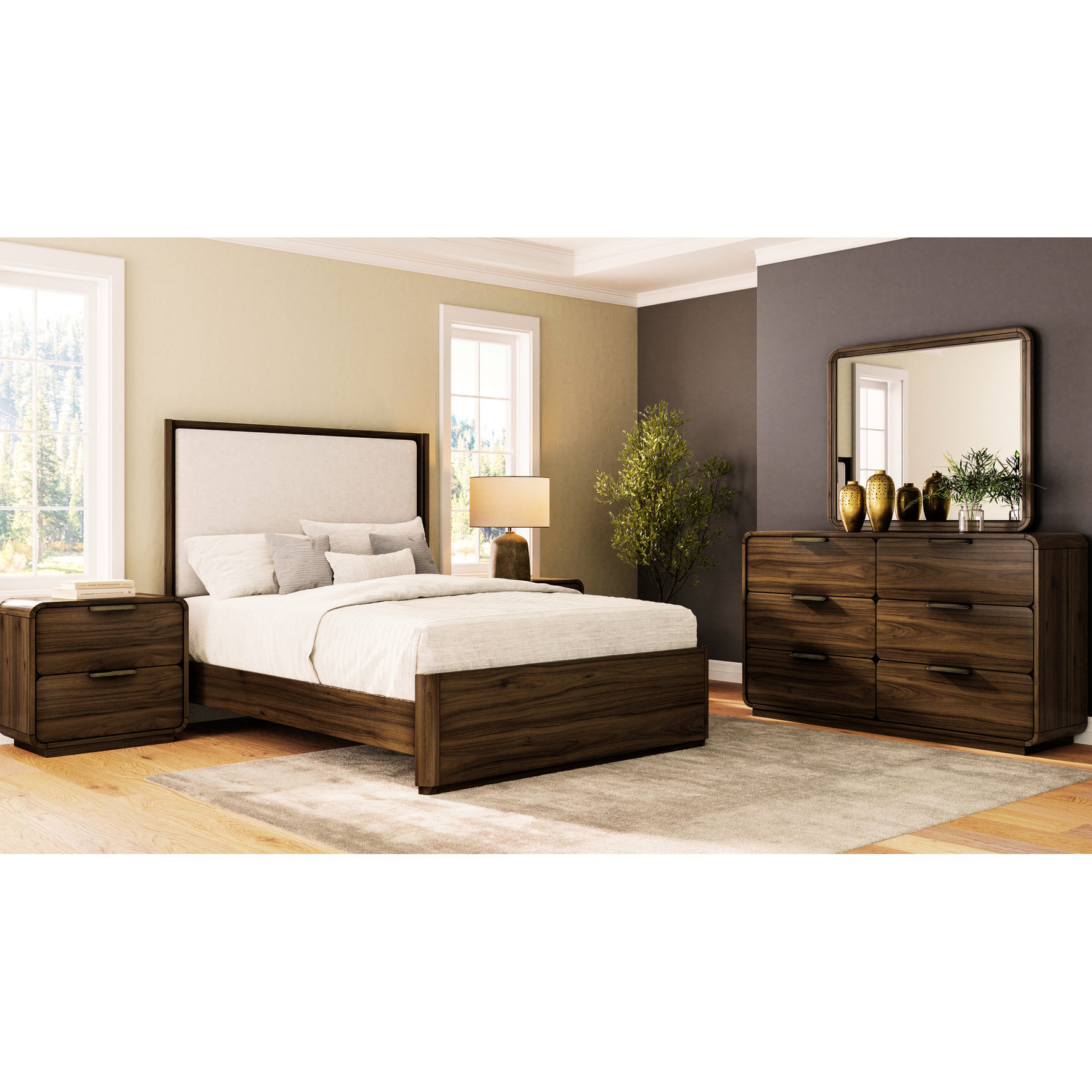 Latitude Run® Walnut Queen Bed With Upholstered Headboard And Robust ...