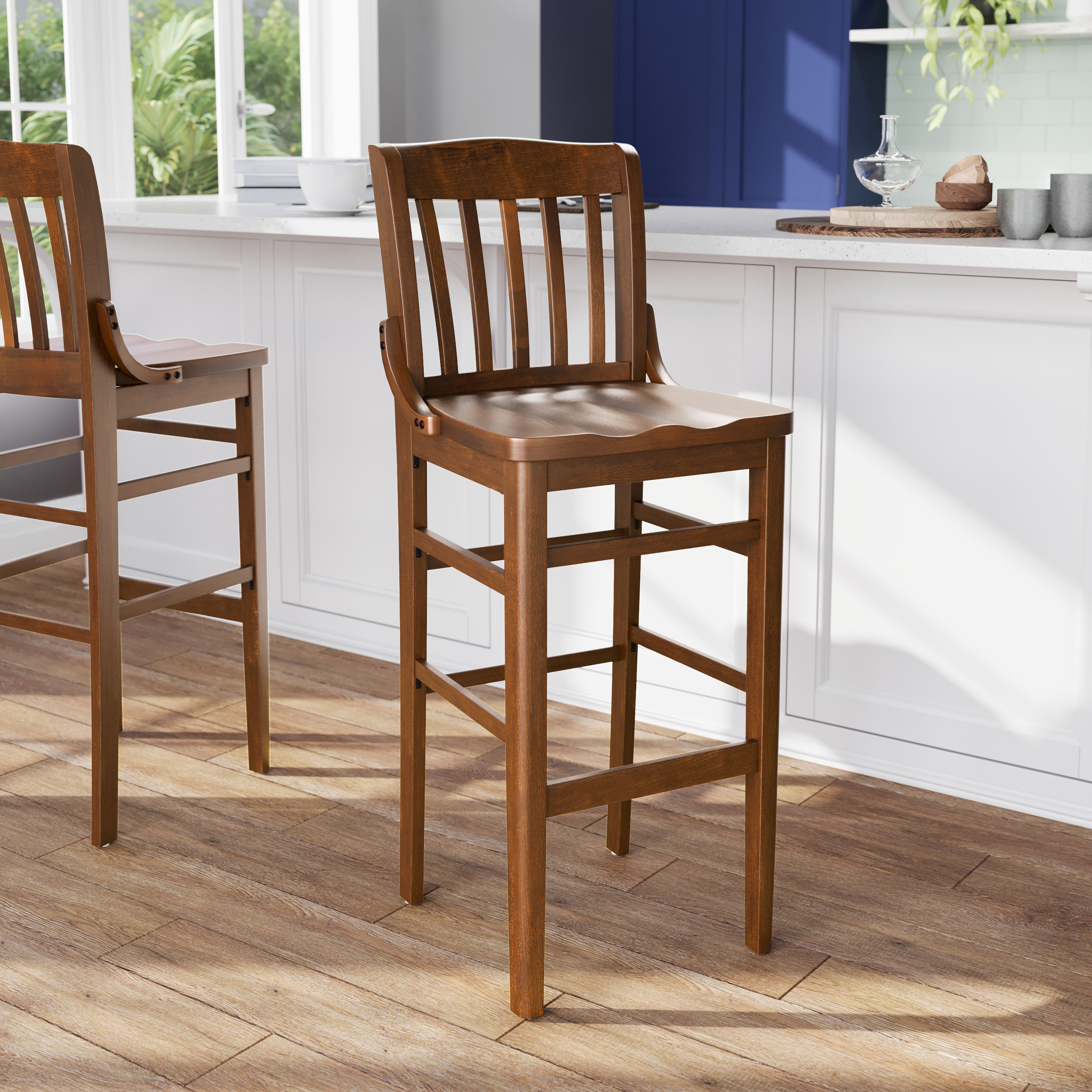 Lark Manor™ Prompton School House Back Wood Restaurant Dining Barstool ...