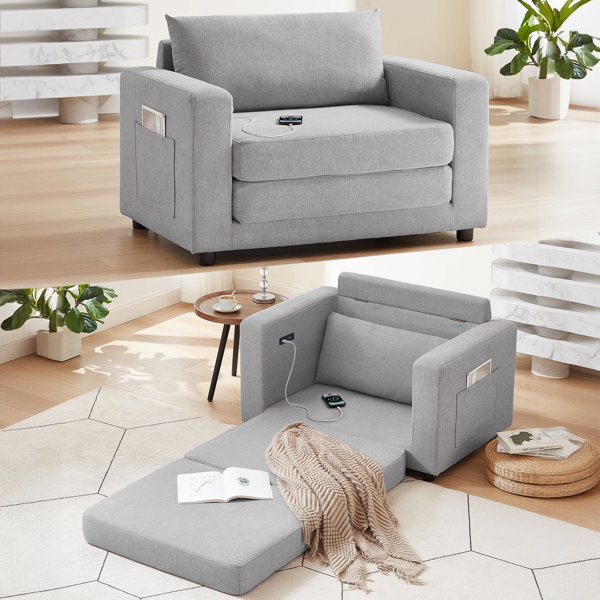 Ebern Designs Beverlye Convertible Sleeper Chair, Accent Chair with USB ...
