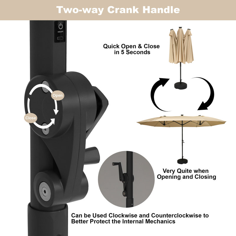 Arlmont & Co. Nyele 180'' x 108'' Rectangular Lighted Market Umbrella ...