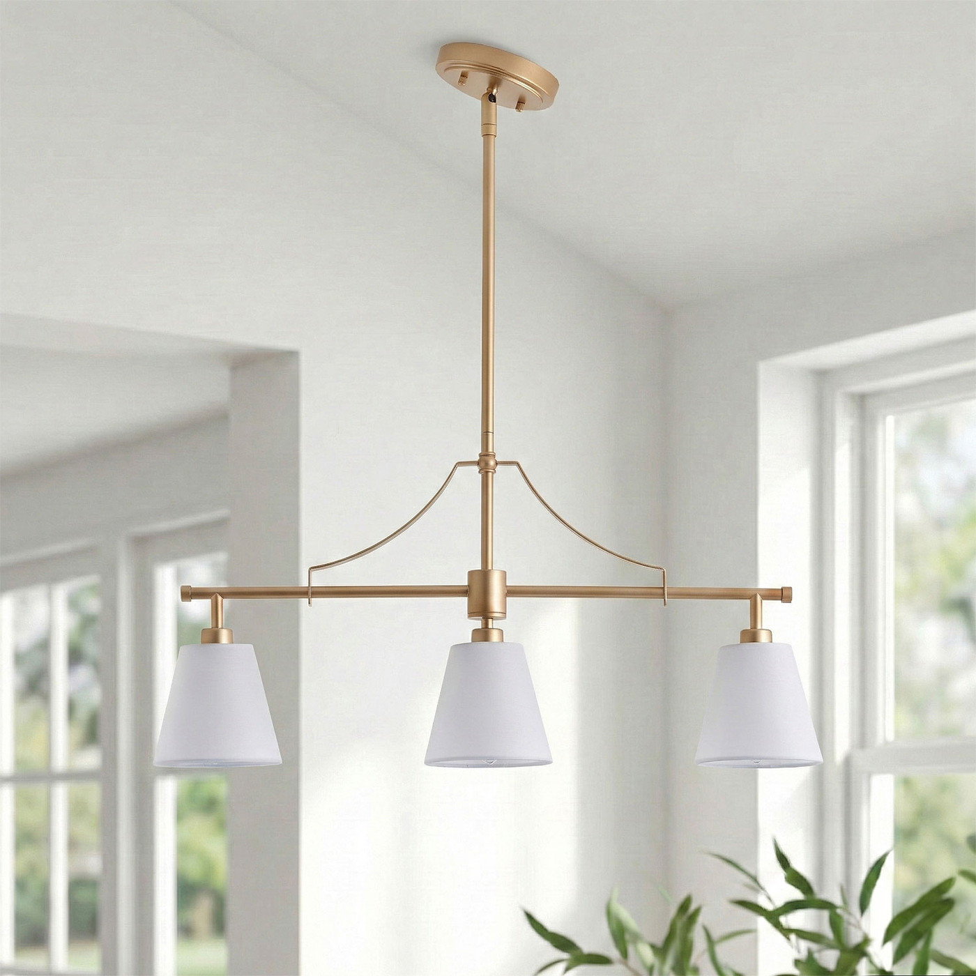Gracie Oaks 3-Light Modern Linear Chandelier, Adjustable Gold Island ...
