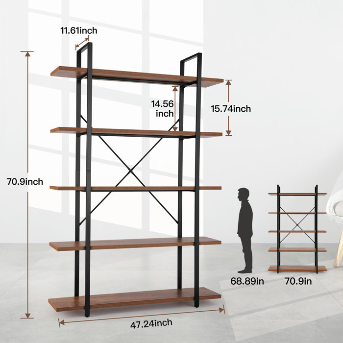 17 Stories Aidann 70.9" H X 47.24" W 5 Tier Etagere Bookcase & Reviews ...