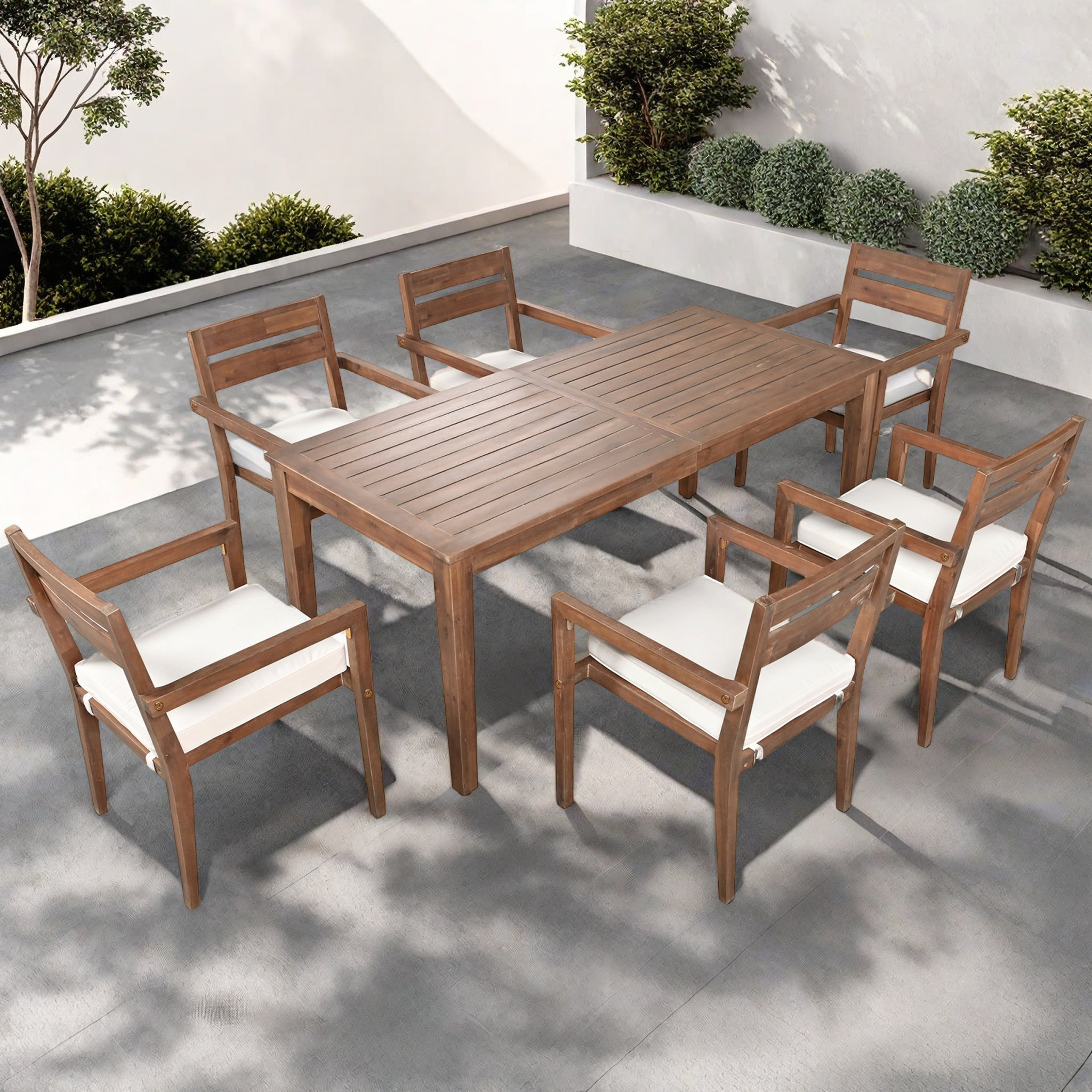 One Allium Way 7-Piece Acacia Wood Outdoor Dining Set, Weather ...