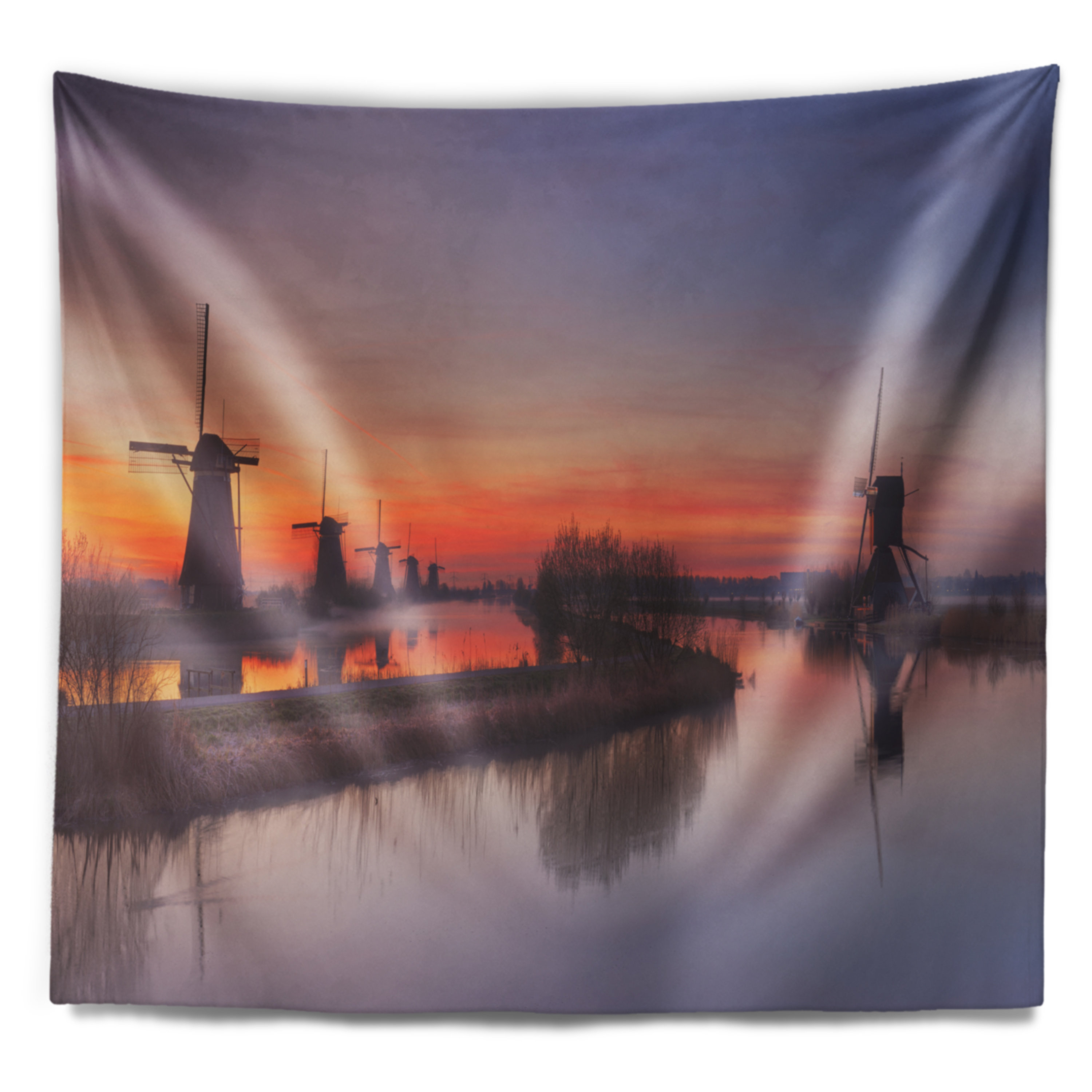East Urban Home Abstract Dutch Windmills Panorama Tapestry | Wayfair