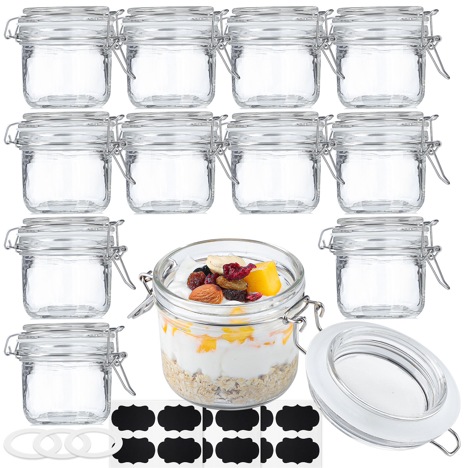 syntic 12 Pack 7 oz Syntic Kitchen Canisters Glass Spice Jar with Clip ...