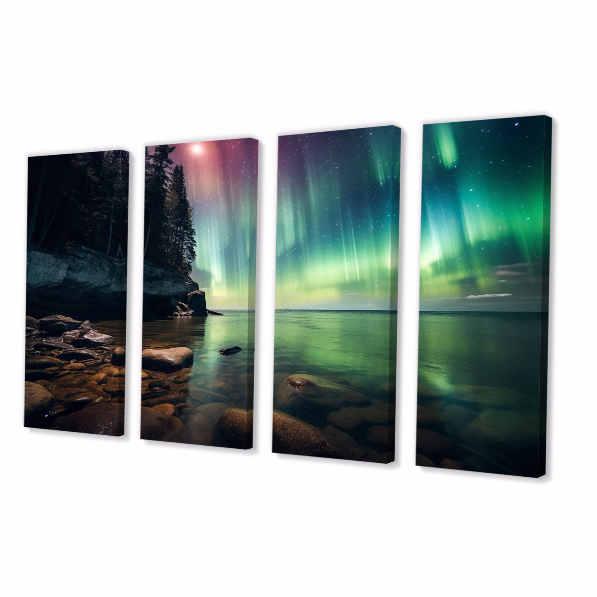 Ebern Designs Magical Aurora Borealis Artic Lake Serenity VII - 4 Piece ...