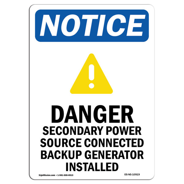 SignMission Osha Notice - Danger Secondary Power Sign with Symbol | Wayfair