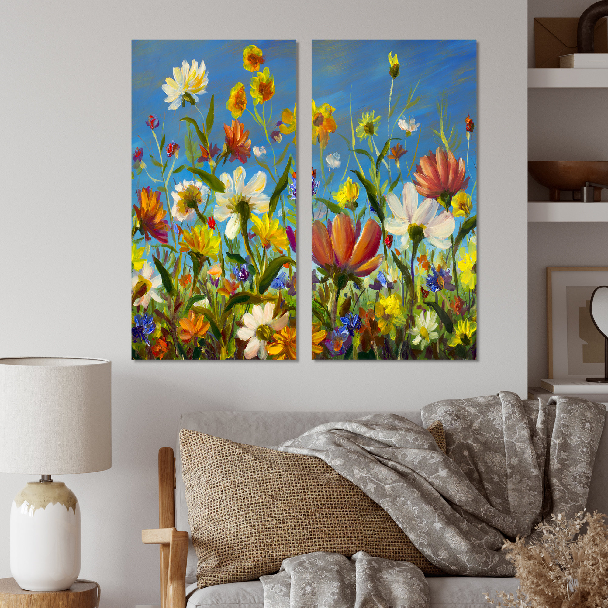 Red Barrel Studio® Summer Flower Field Blue - 2 Piece Painting Set on ...
