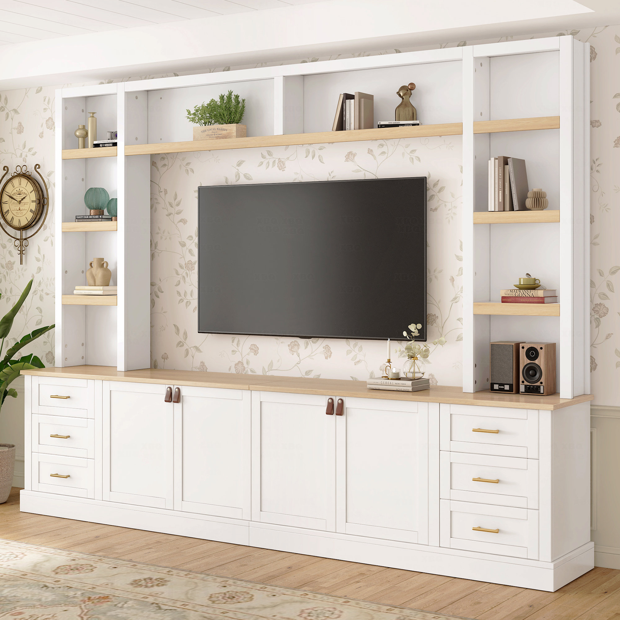 August Grove® 102.3"W Farmhouse 4-Piece Entertainment Center Wall Unit ...
