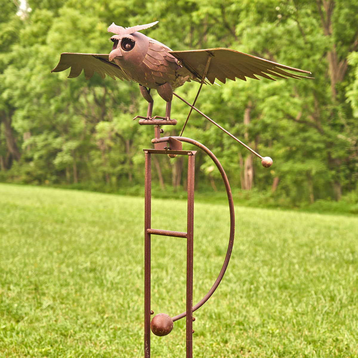 Arlmont & Co. Winslow 76" Tall Large Iron Rocking Owl with Moving Wings ...