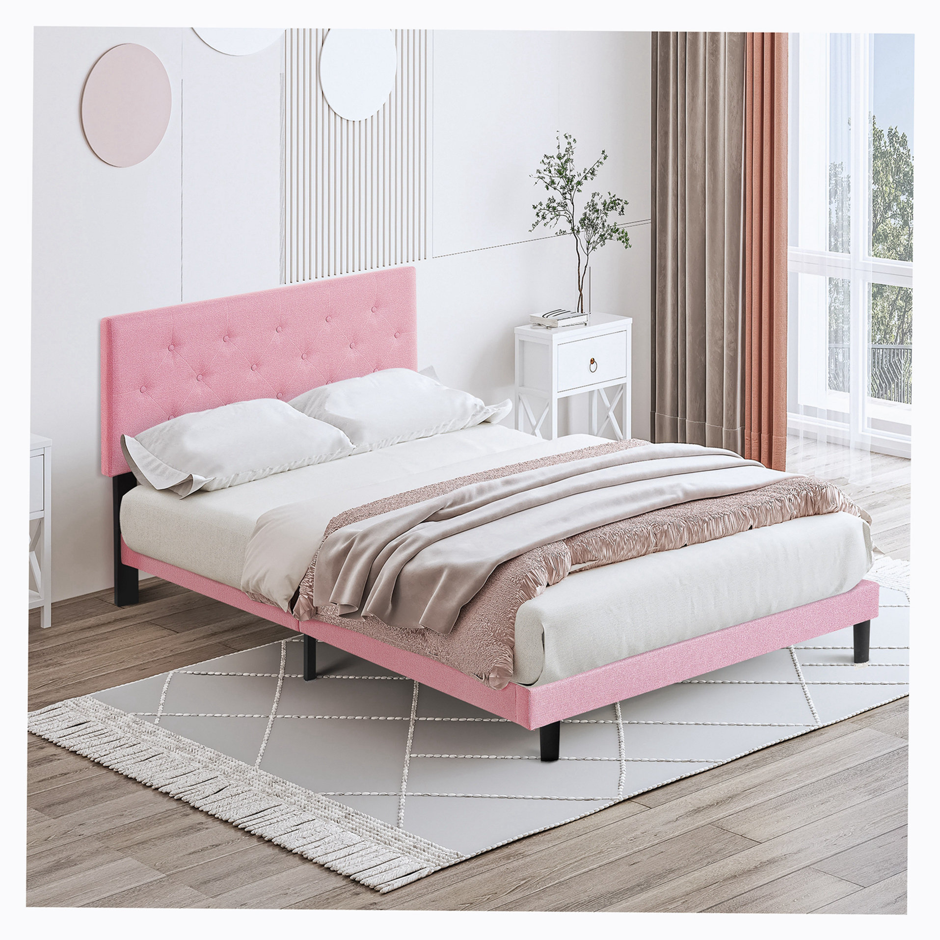 Latitude Run® Upholstered Platform Bed Frame with Modern Button Tufted ...