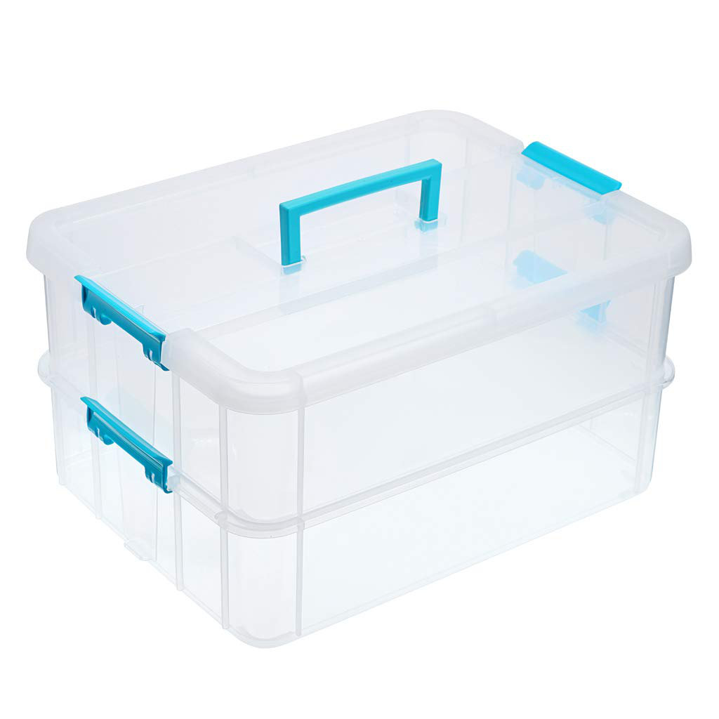Rebrilliant 2-Tiers Stack Carry Storage Box With Handle, Transparent ...