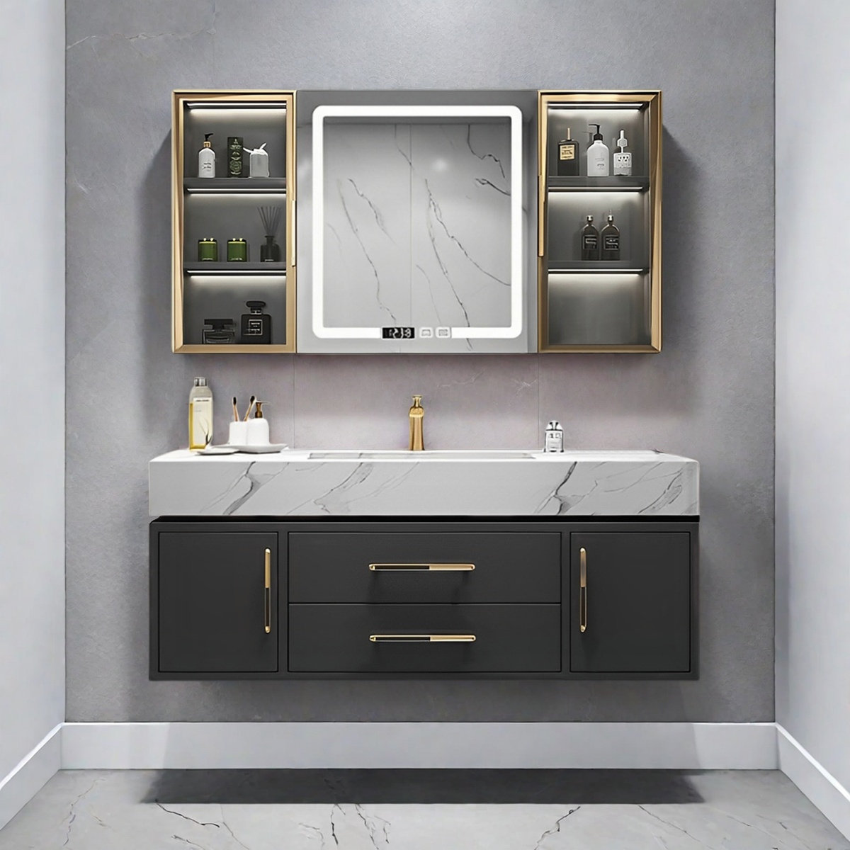 Backop Modern rock slab integrated basin bathroom cabinet - Wayfair Canada