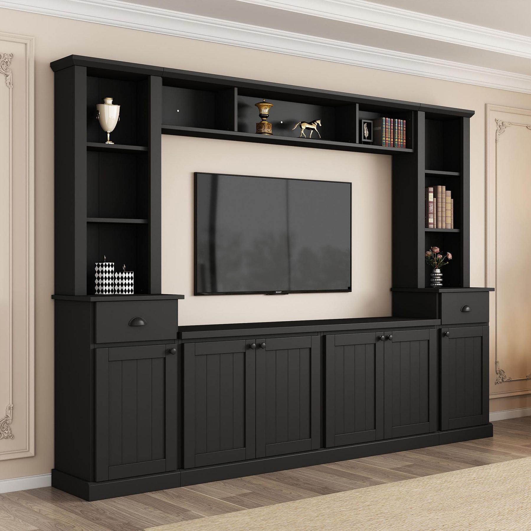 Red Barrel Studio® Modern TV Console with Cabinets and Open Shelves ...
