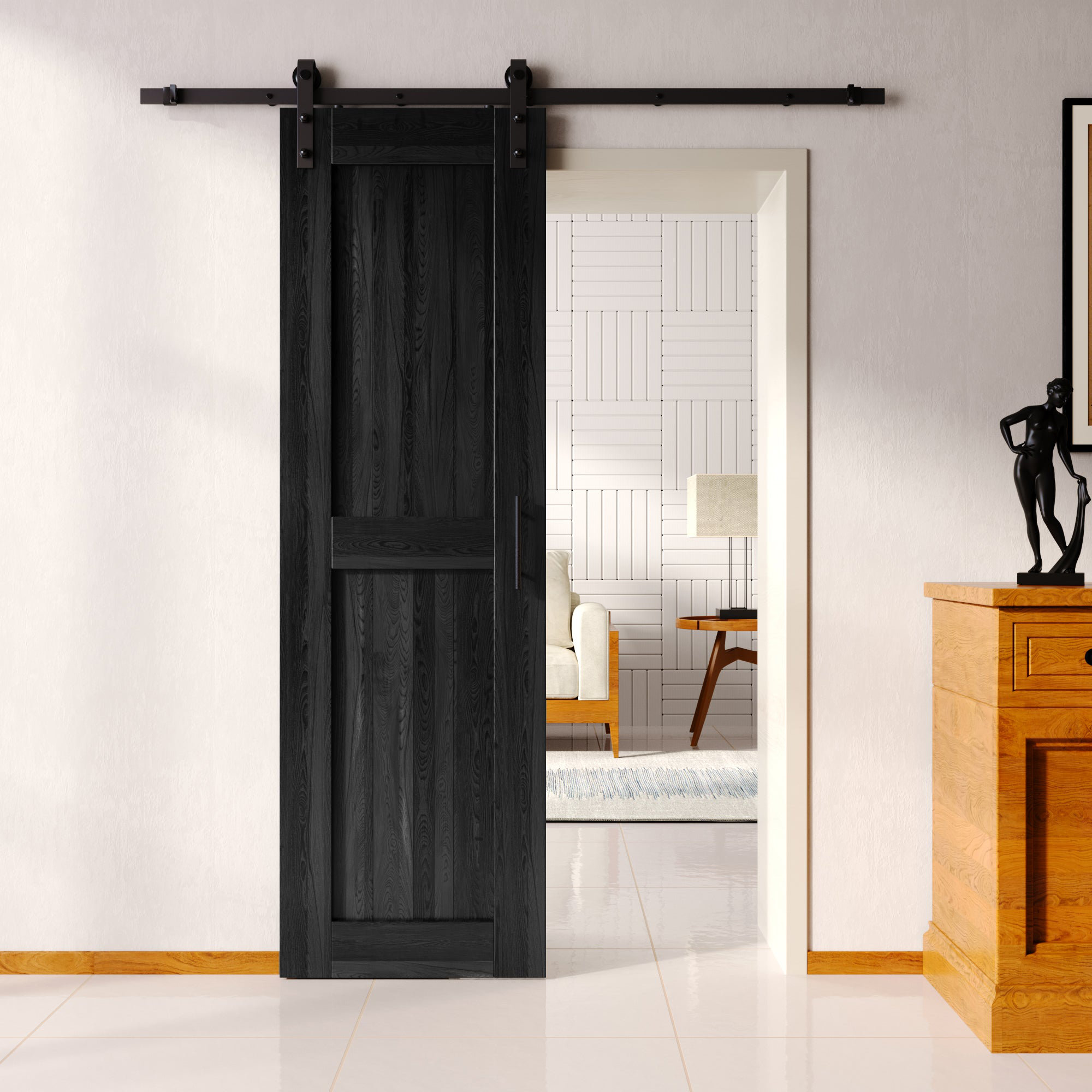 Homacer 96inch High Black Unassembled & Finished H Design Barn Door ...