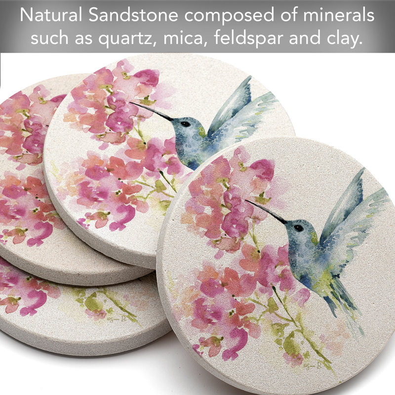 Lark Manor™ Hummingbird Watercolor 4-Pack Round Natural Sandstone ...