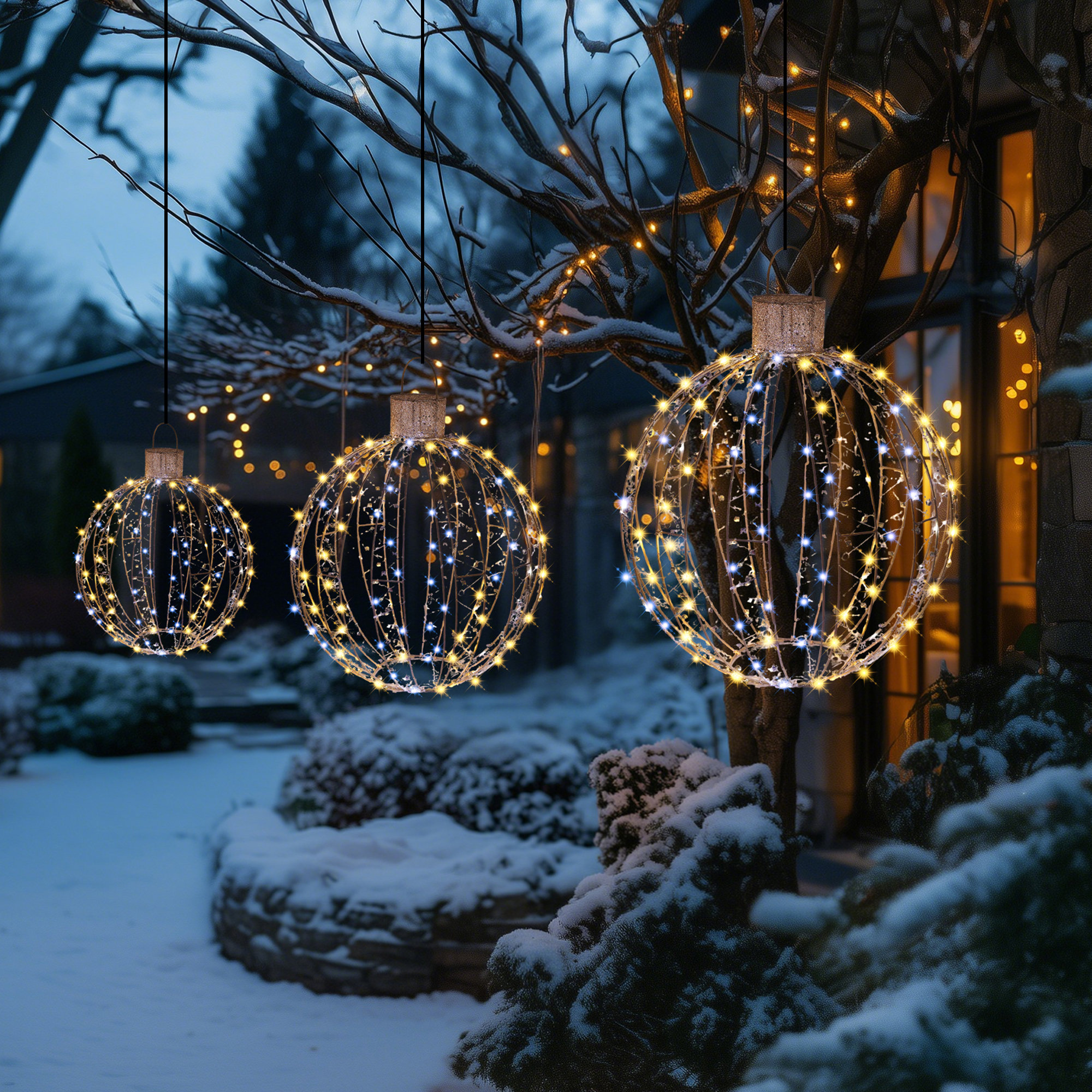 The Holiday Aisle® Hutto 3PCS Ornaments LED Ball Lights Outdoor ...
