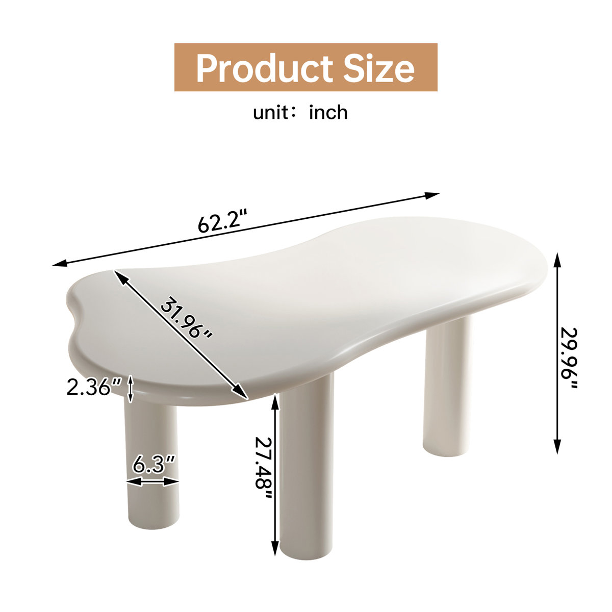 Ivy Bronx 65.98" Irregular Dining Table Modern Cream White Indoor ...
