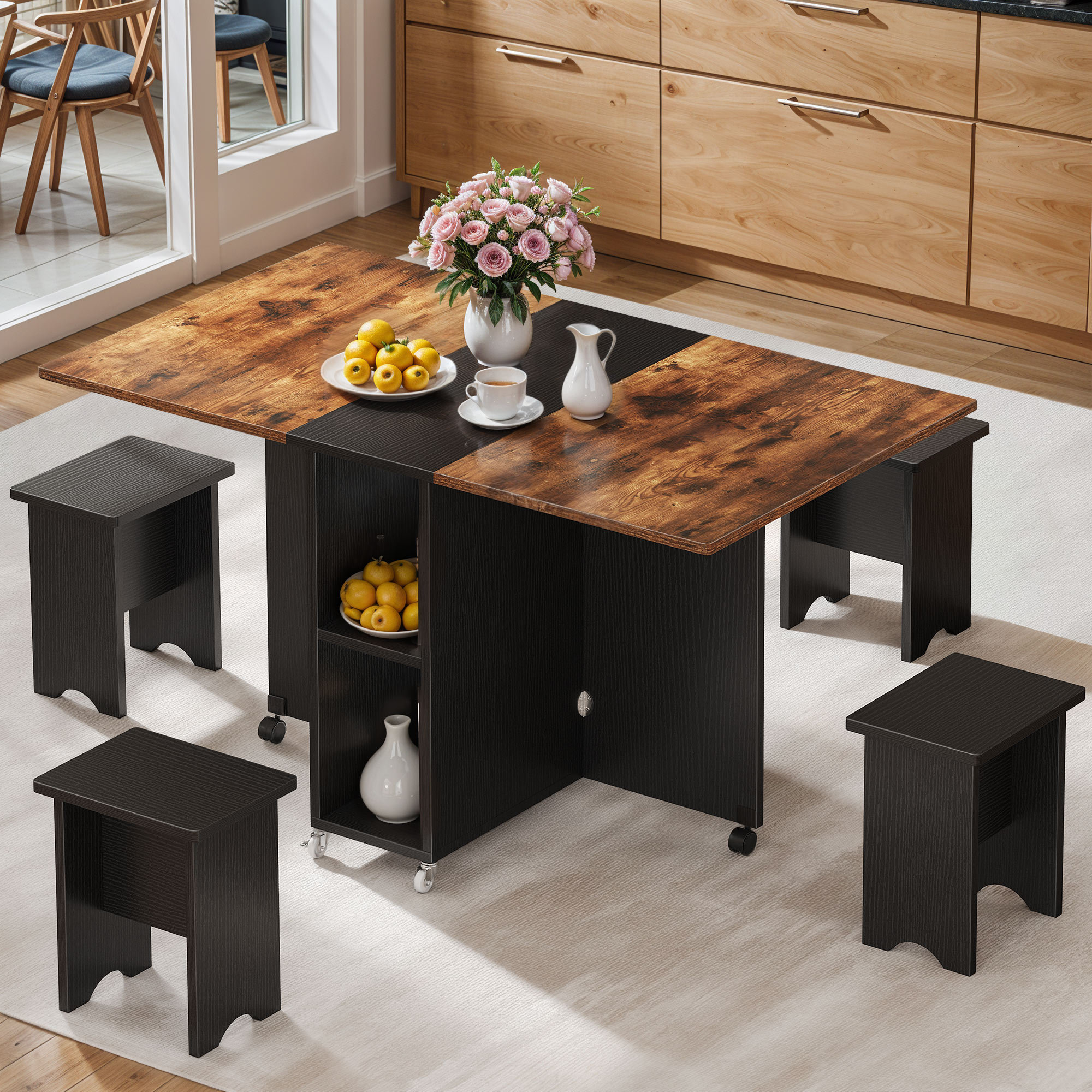 Ebern Designs Compactible Foldable Dining Table Set with 4 Chairs ...