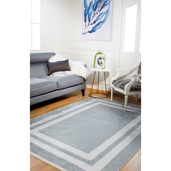 Ebern Designs Runner Meaghan Framed Machine Woven Grey Area Rug ...