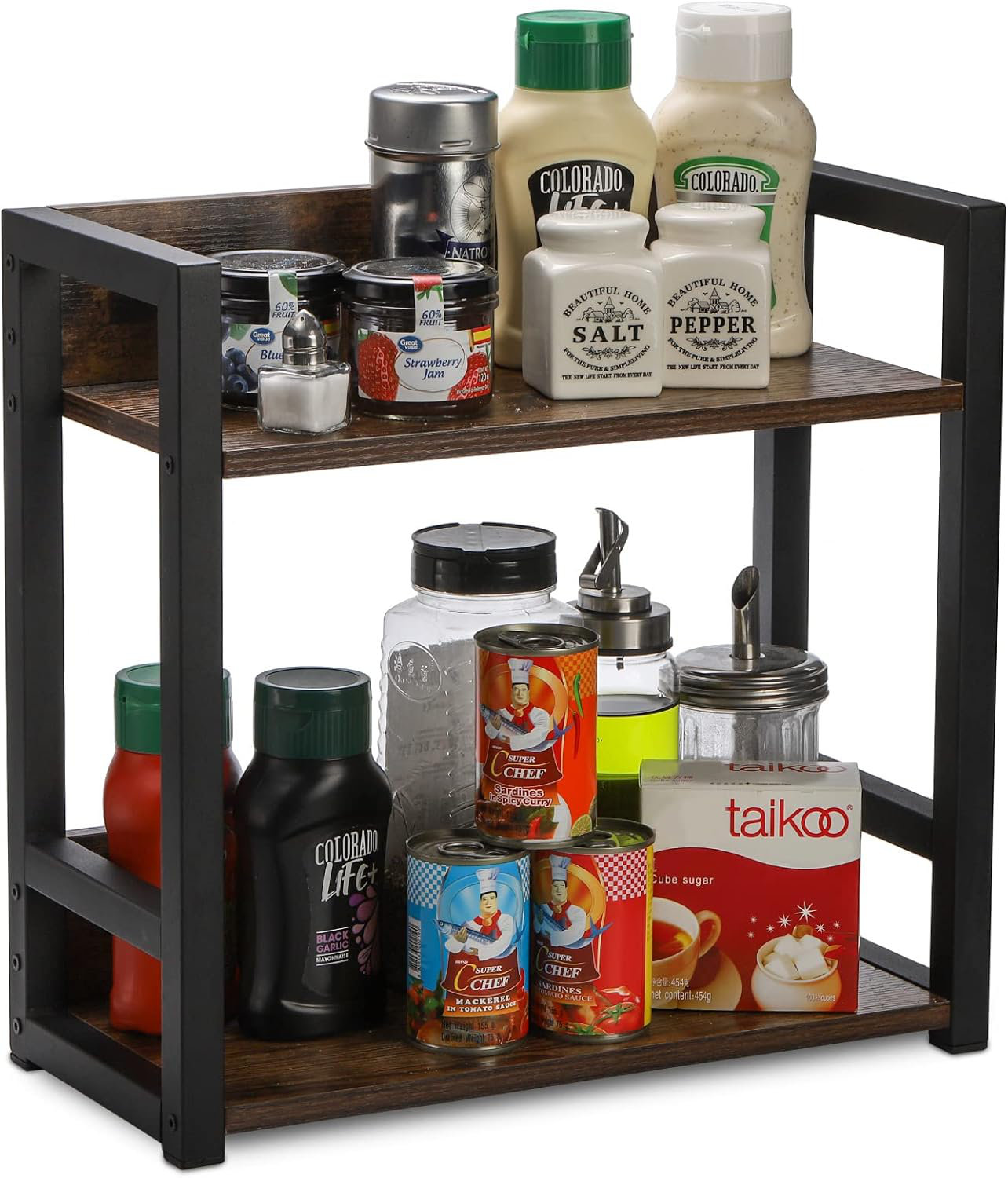 17 Stories 2 Tier Large Wood Countertop Shelf Organizer, 15.7X7x15 In ...
