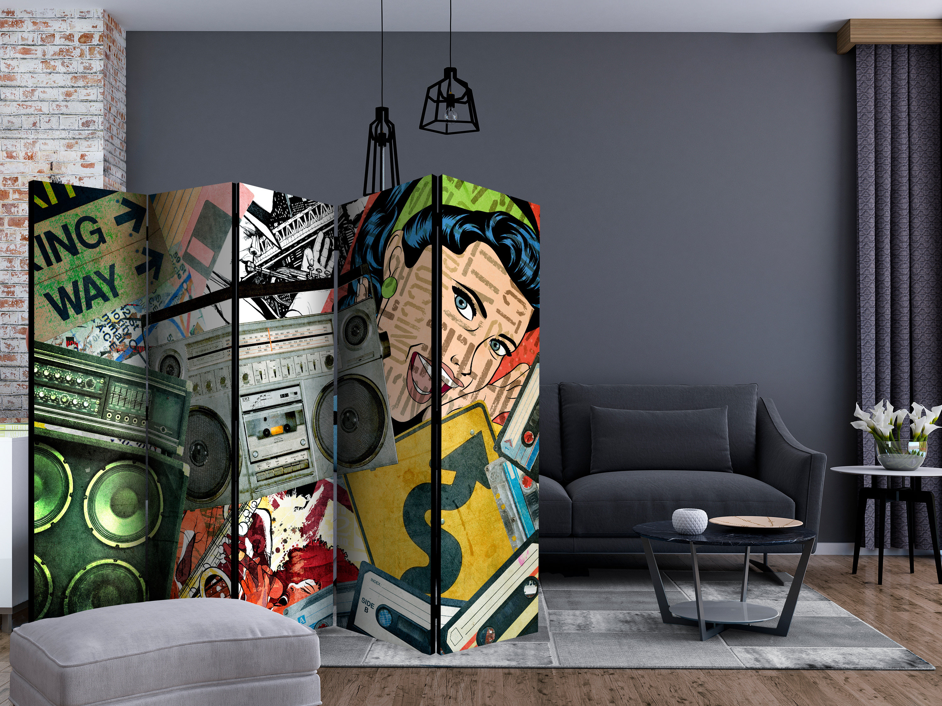 East Urban Home 225cm W x 172cm H 5 - Panel One Sided Room Divider ...
