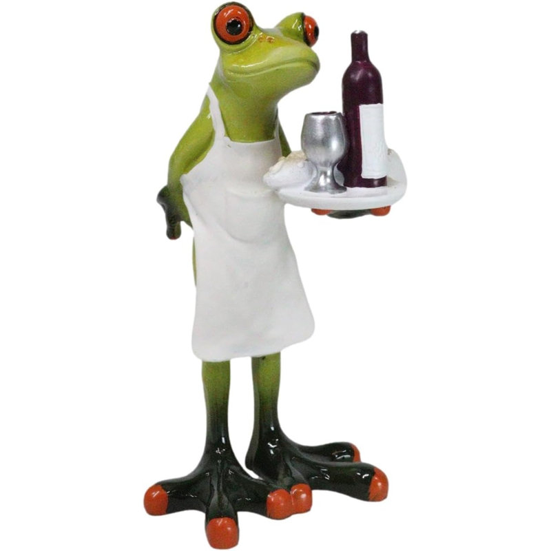 Trinx Green Toad Frog Butler Waiter With Wine Glass Bottle And Bread ...
