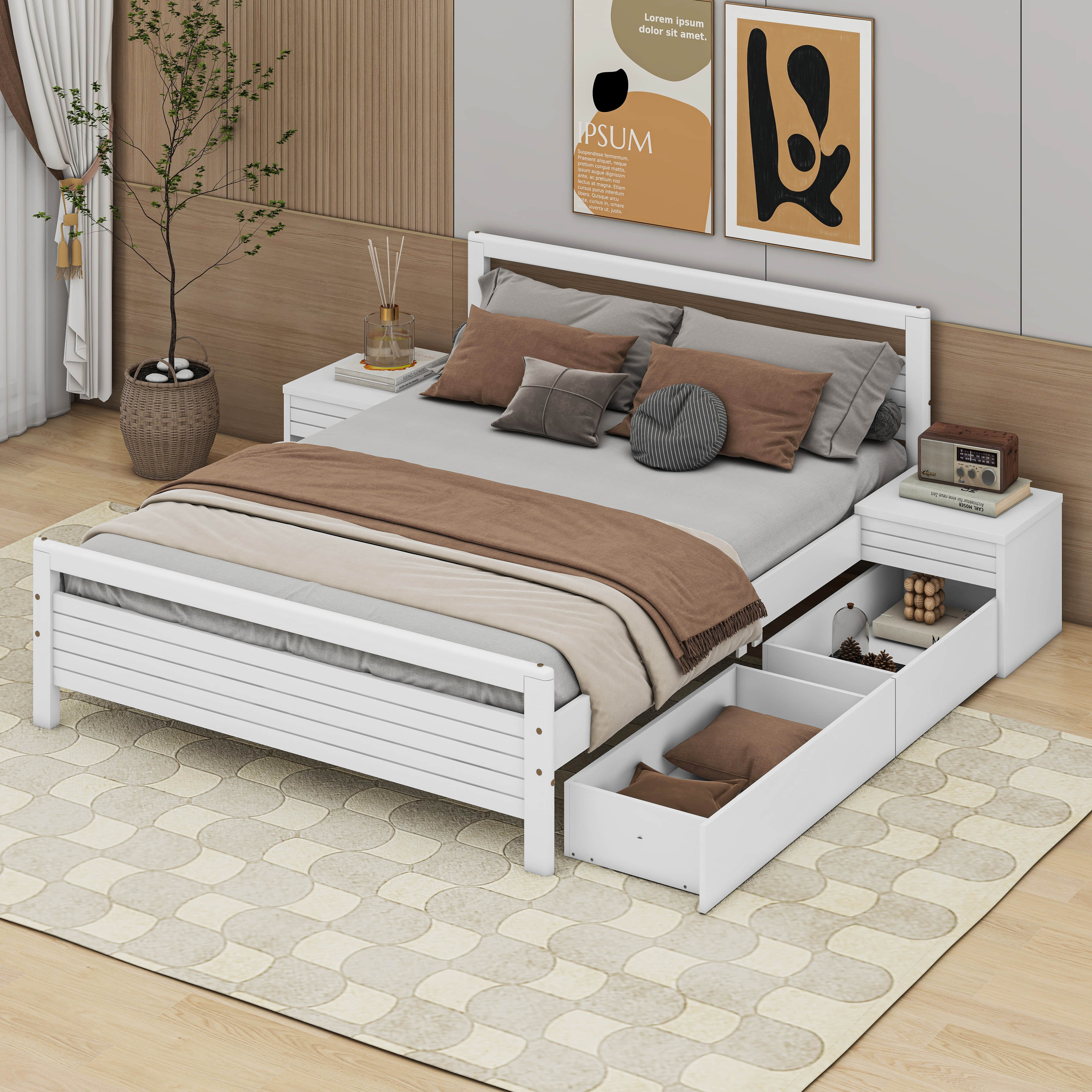 Lark Manor™ Full Wooden Platform Bed With 2 Drawers And 2 Bedside ...