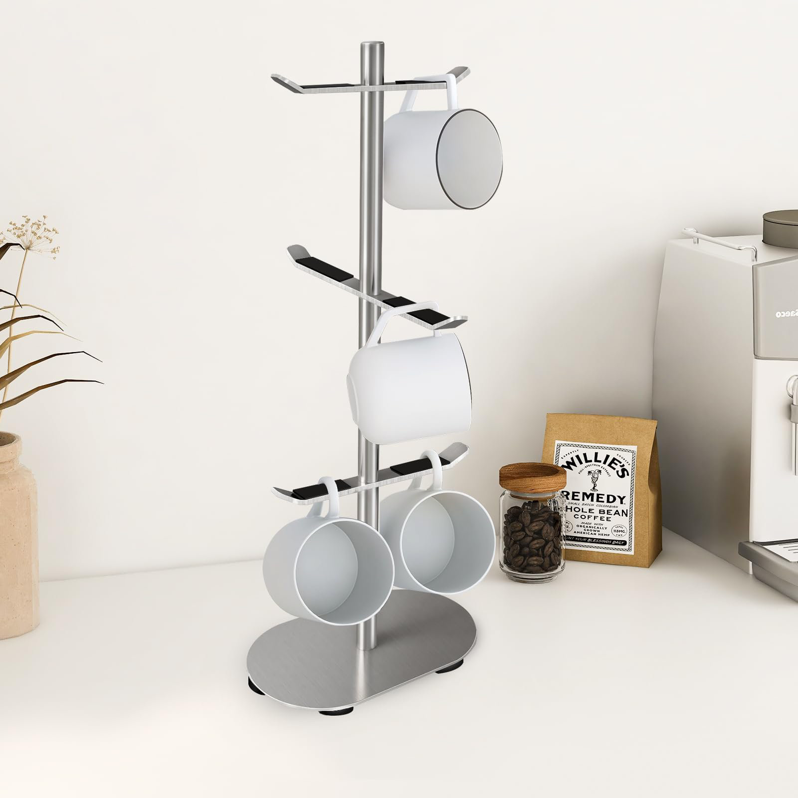 Latitude Run® Metal Mug Rack, Coffee Cup Holder With 6 Hooks, Brushed ...