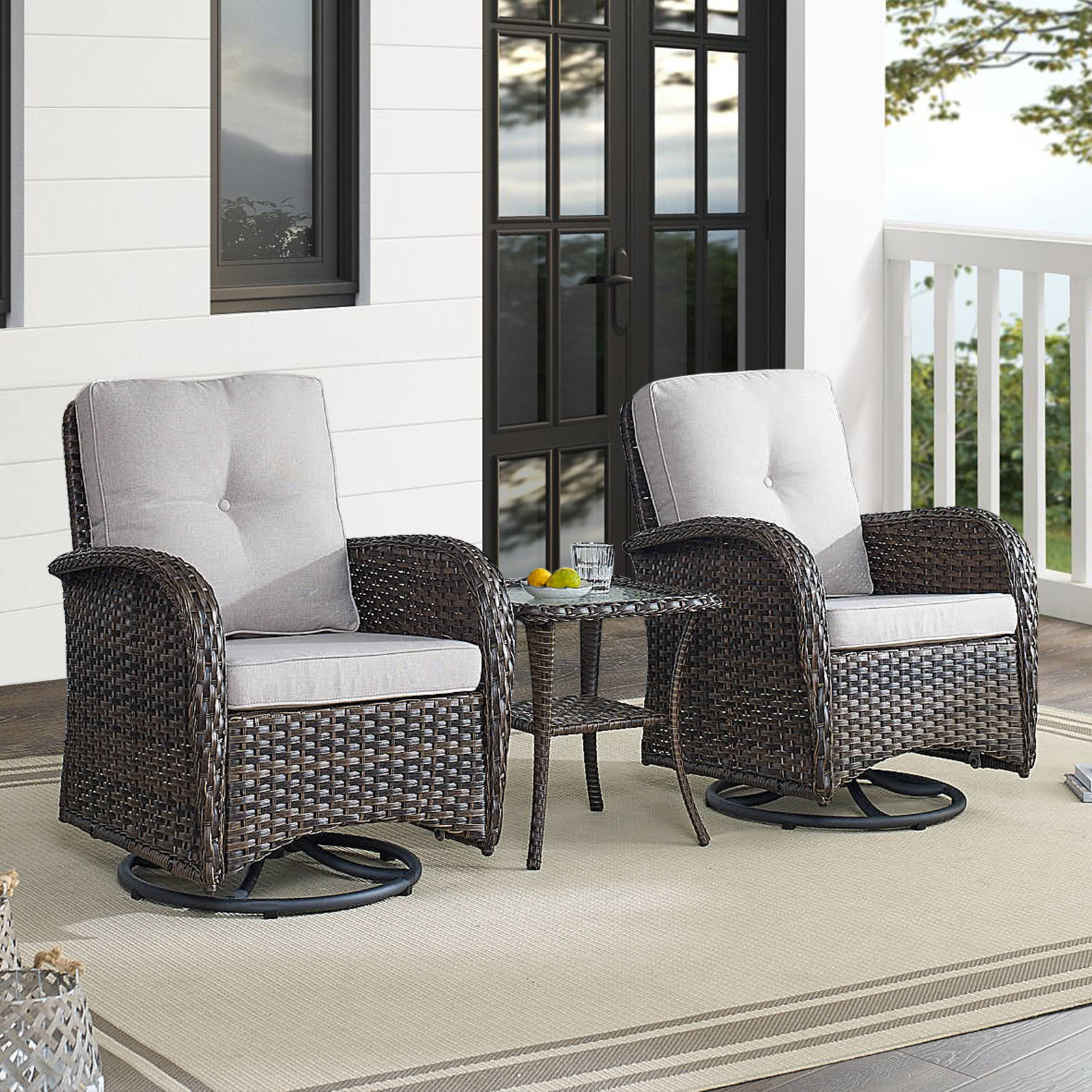 Winston Porter Aluel Outdoor Swivel Lounge Wicker Chairs with Cushions ...