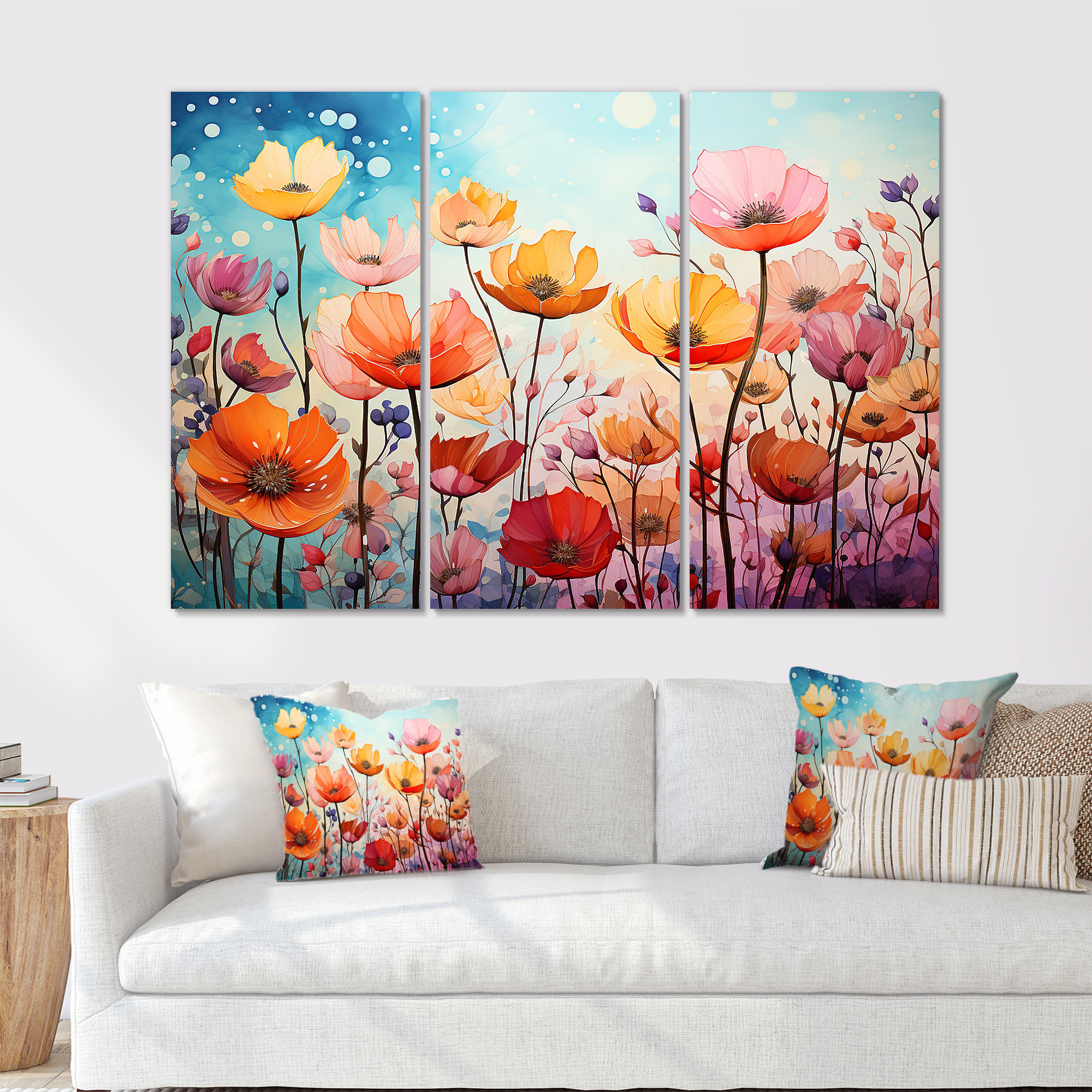 Design Art Summer Field Blooming Poppies - Poppy Wall Art Living Room ...