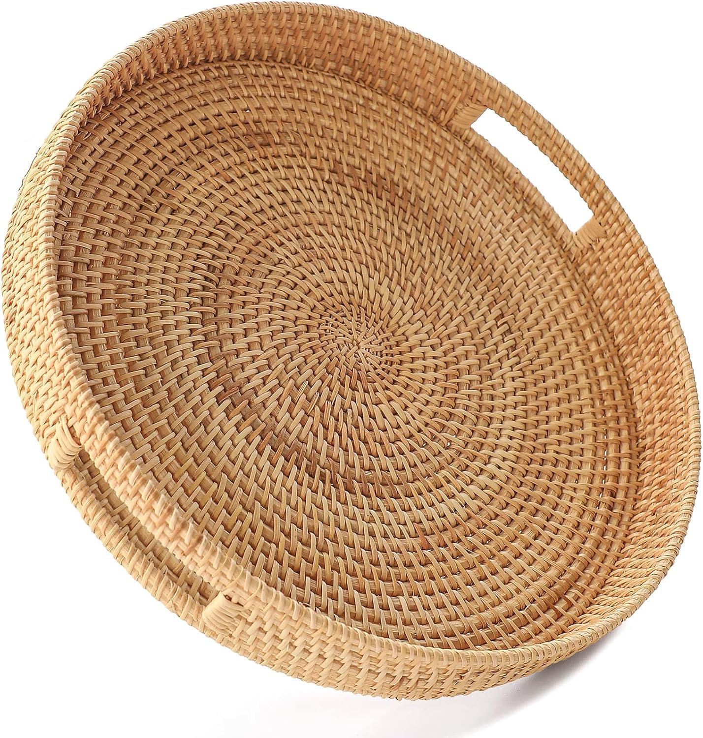 Dakota Fields 11.8'' Hand-Woven Round Rattan Serving Tray Decorative ...