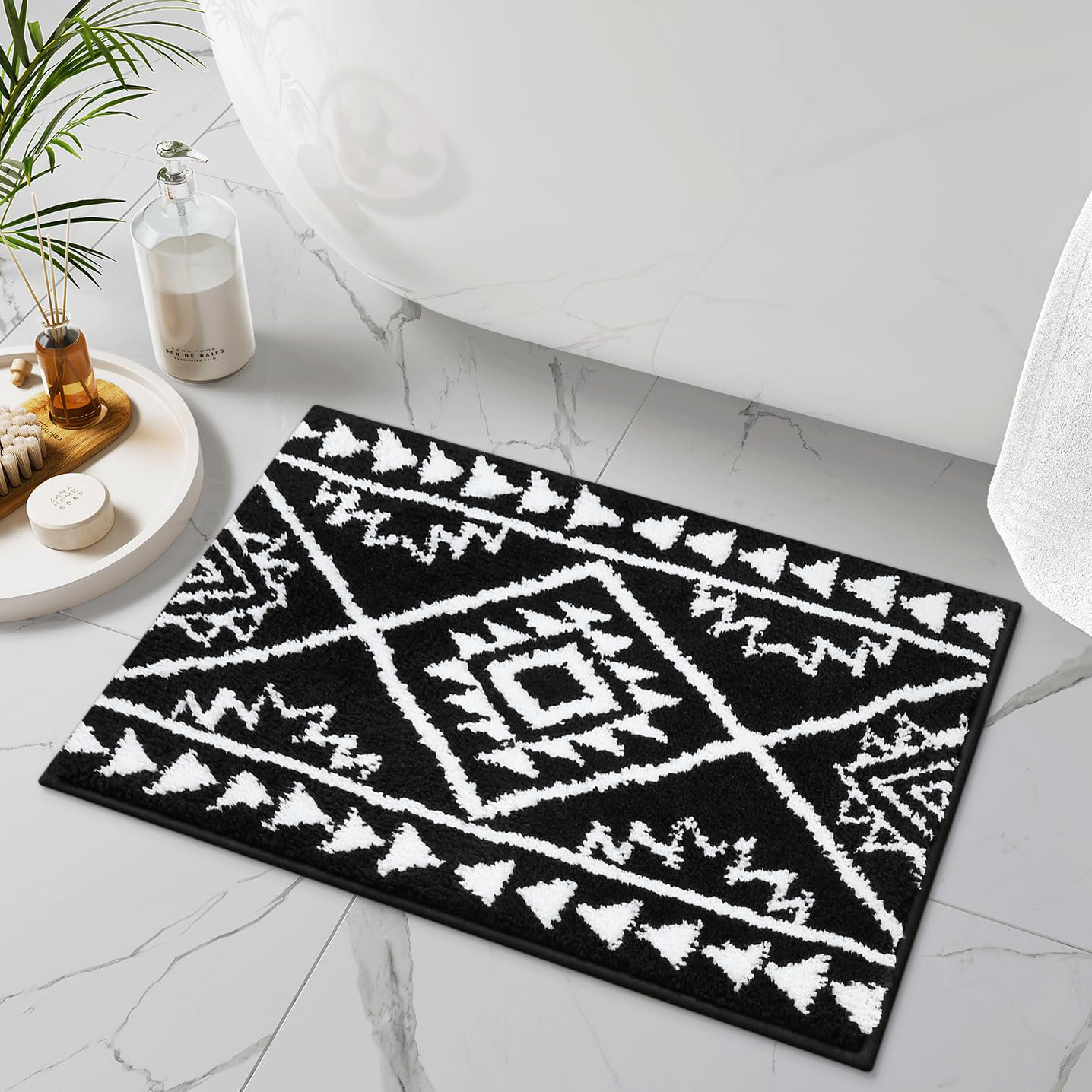 Foundry Select Boho Bathroom Rugs Black Tribal Bath Mat Western Non ...