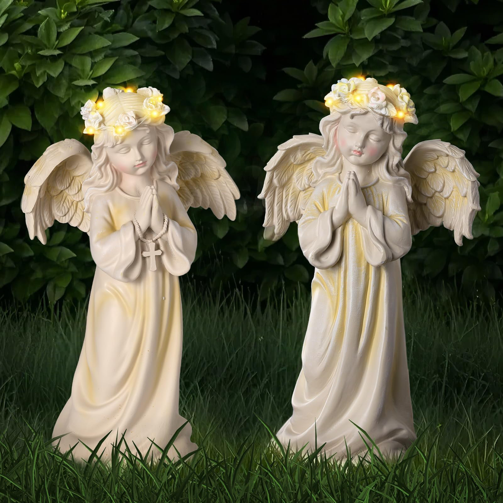 Trinx Praying Angel Garden Statue, Warm Light Solar Garden Decor ...