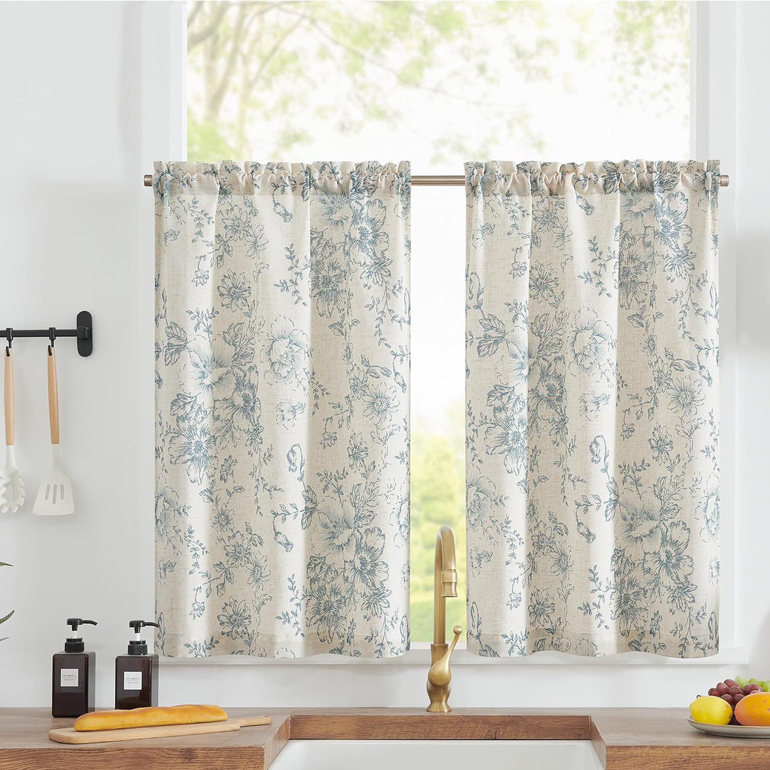 East Urban Home Daeun Linen Floral Farmhouse Cafe Curtains Rustic Small ...